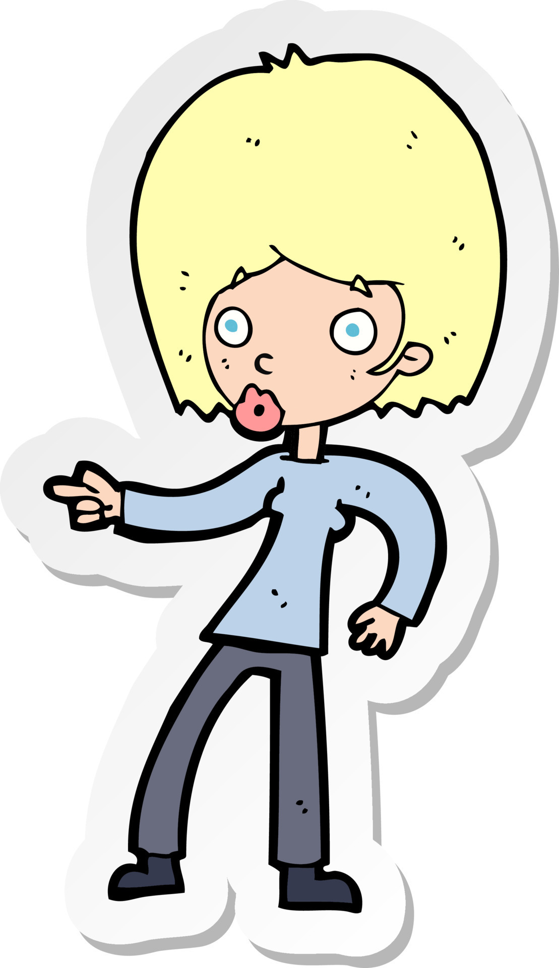 sticker of a cartoon woman pointing 10376406 Vector Art at Vecteezy