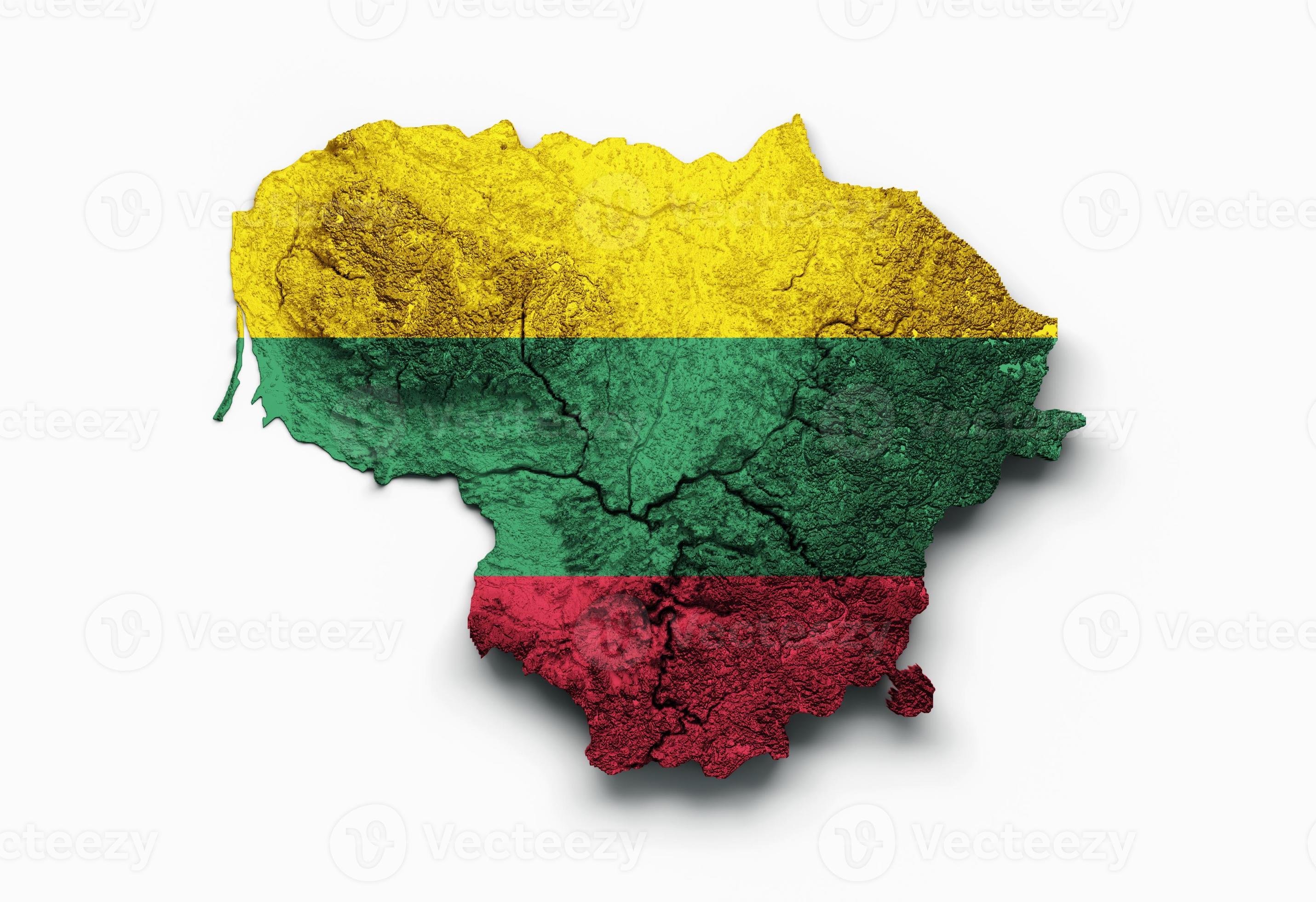 Lituania Mapa Bandera Sombreado Relieve Color Altura Mapa Sobre Fondo