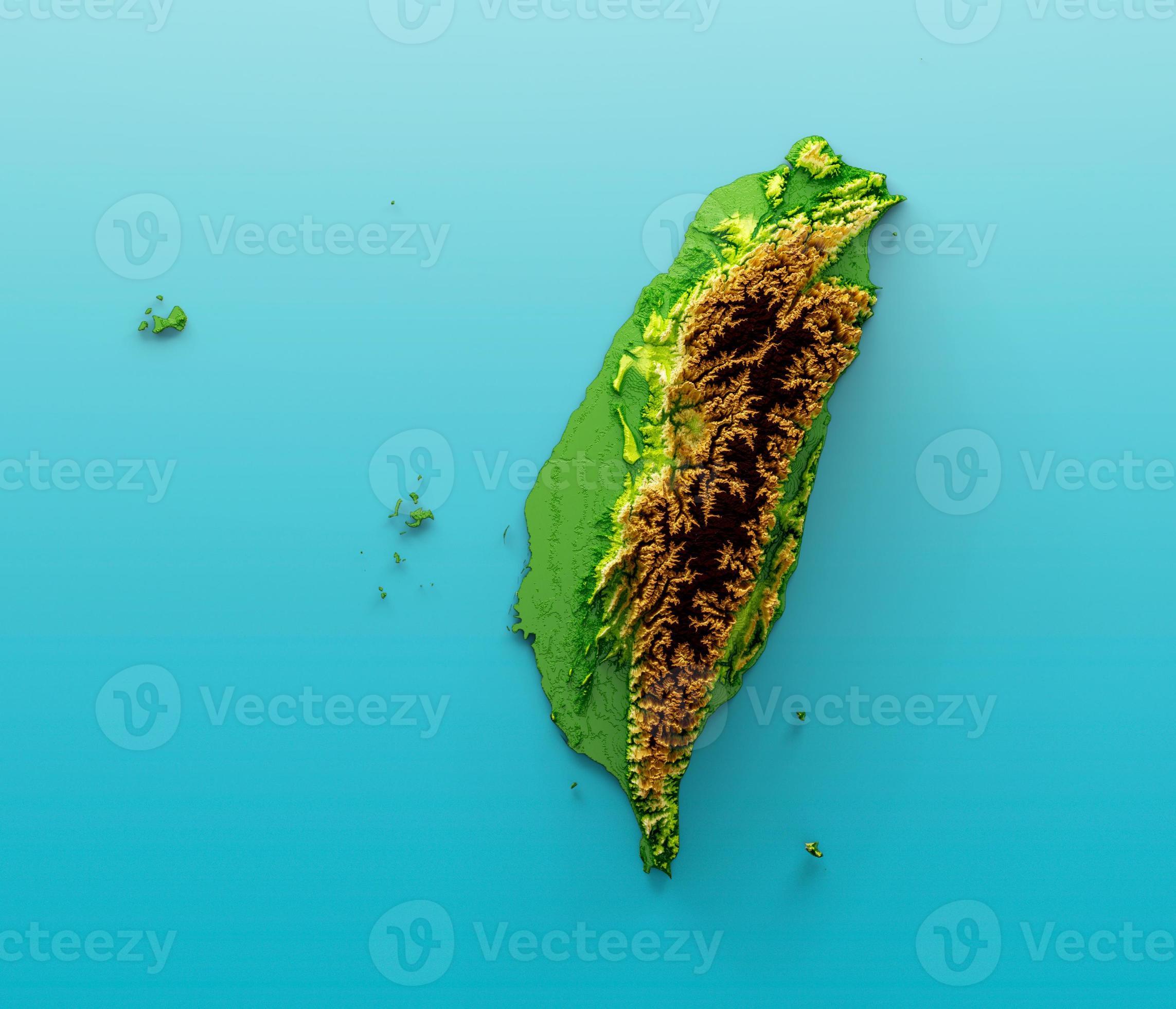 Taiwan Map Shaded relief Color Height map on the sea Blue Background 3d ...