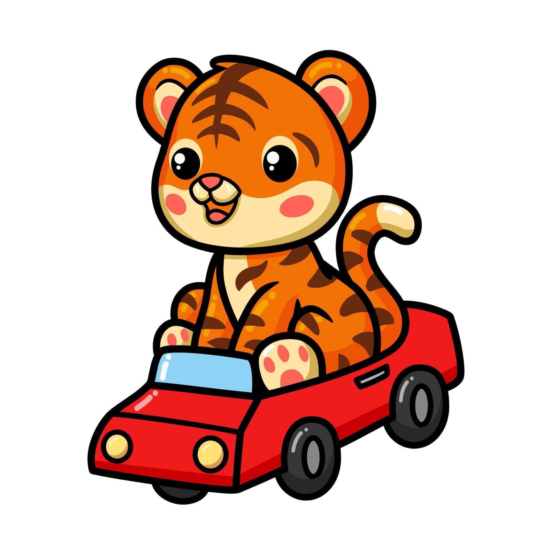 Cute baby tiger cartoon driving red car 10382168 Vector Art at Vecteezy