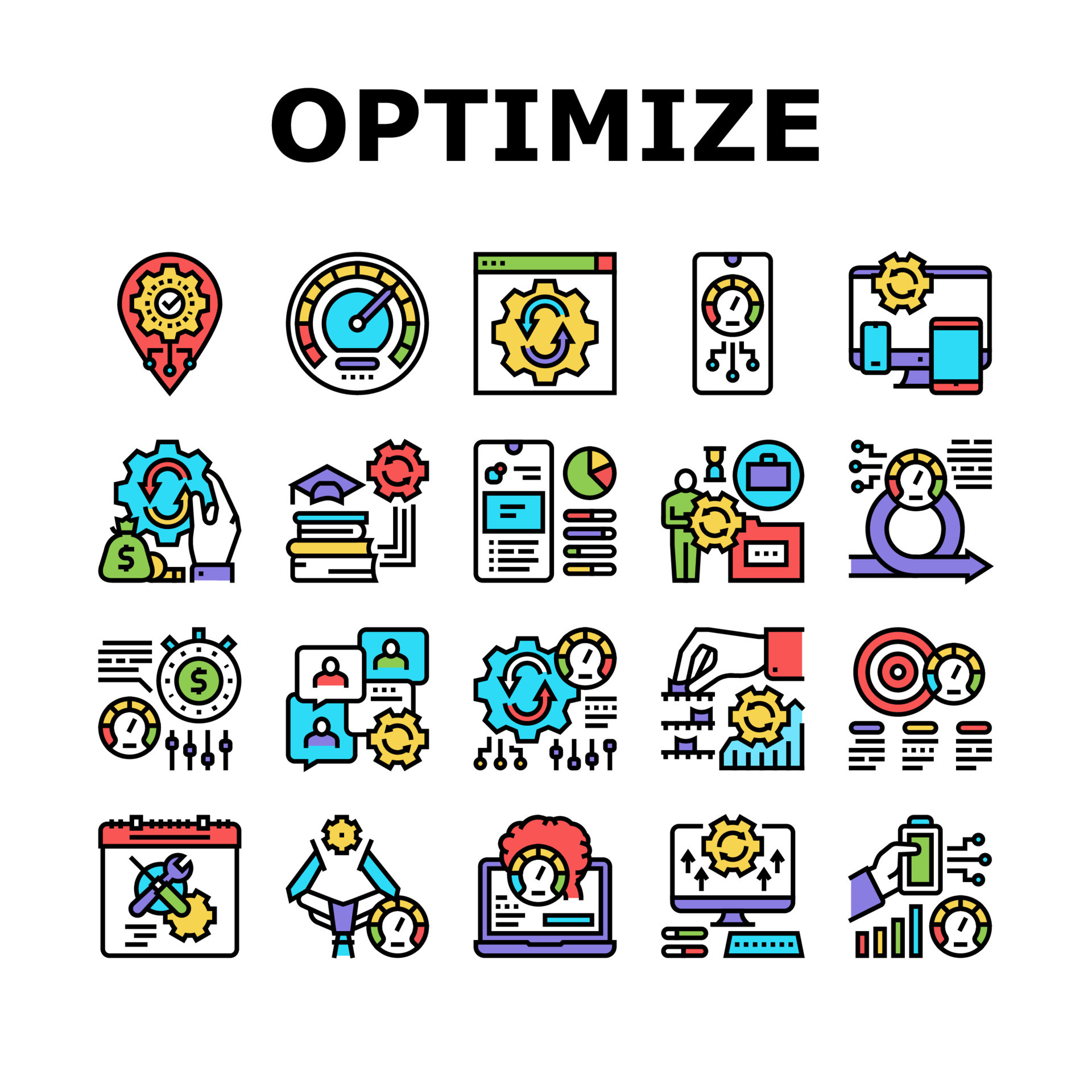 Optimize Operations Collection Icons Set Vector 10384509 Vector Art At Vecteezy