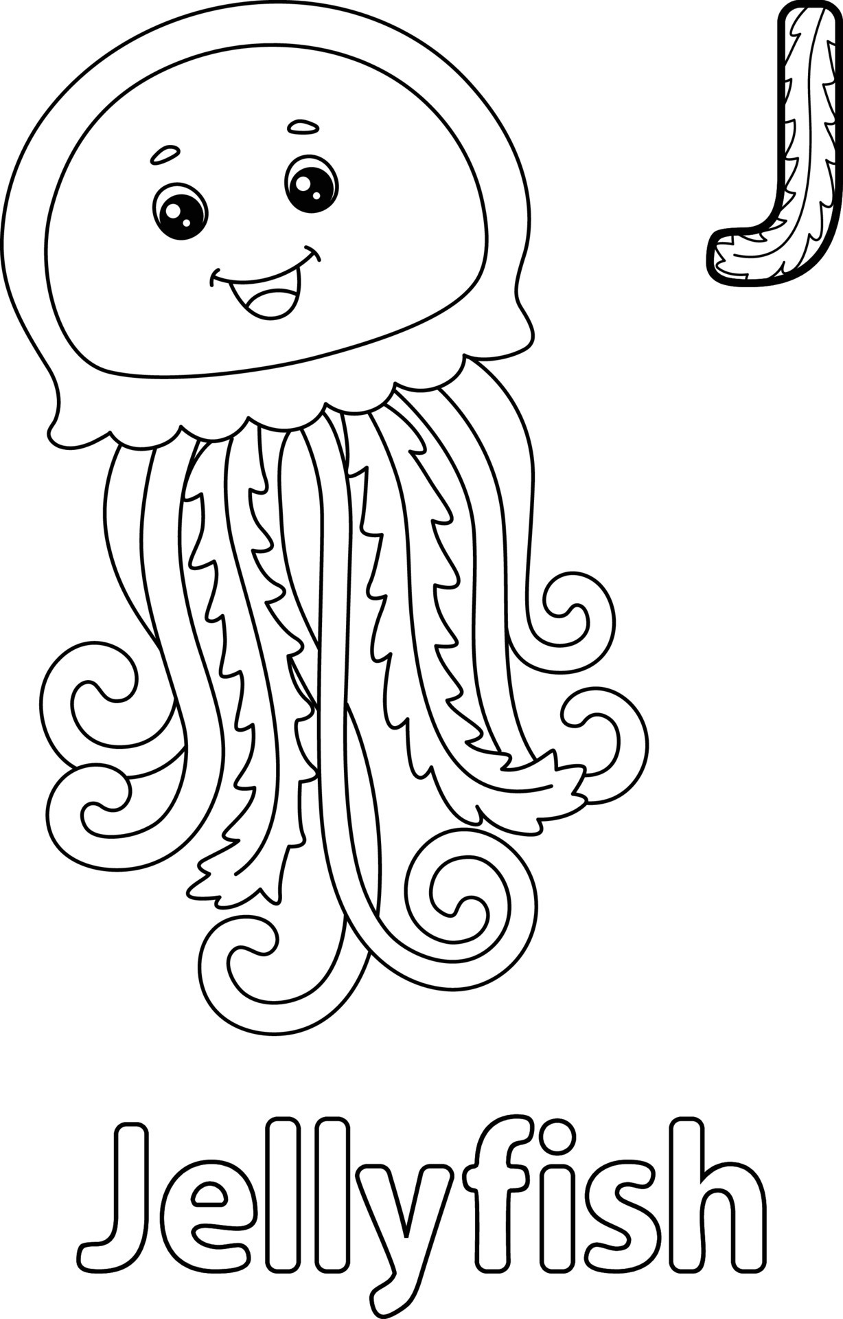 Jellyfish Alphabet ABC Coloring Page J 10387897 Vector Art at Vecteezy