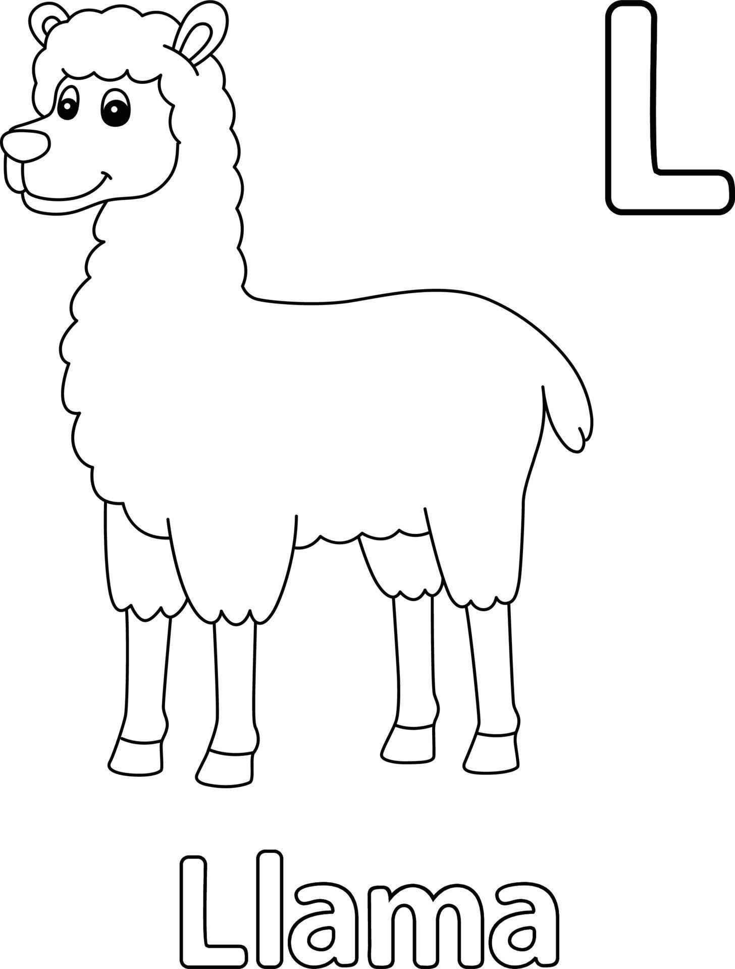 Llama Alphabet ABC Coloring Page L 10388095 Vector Art at Vecteezy