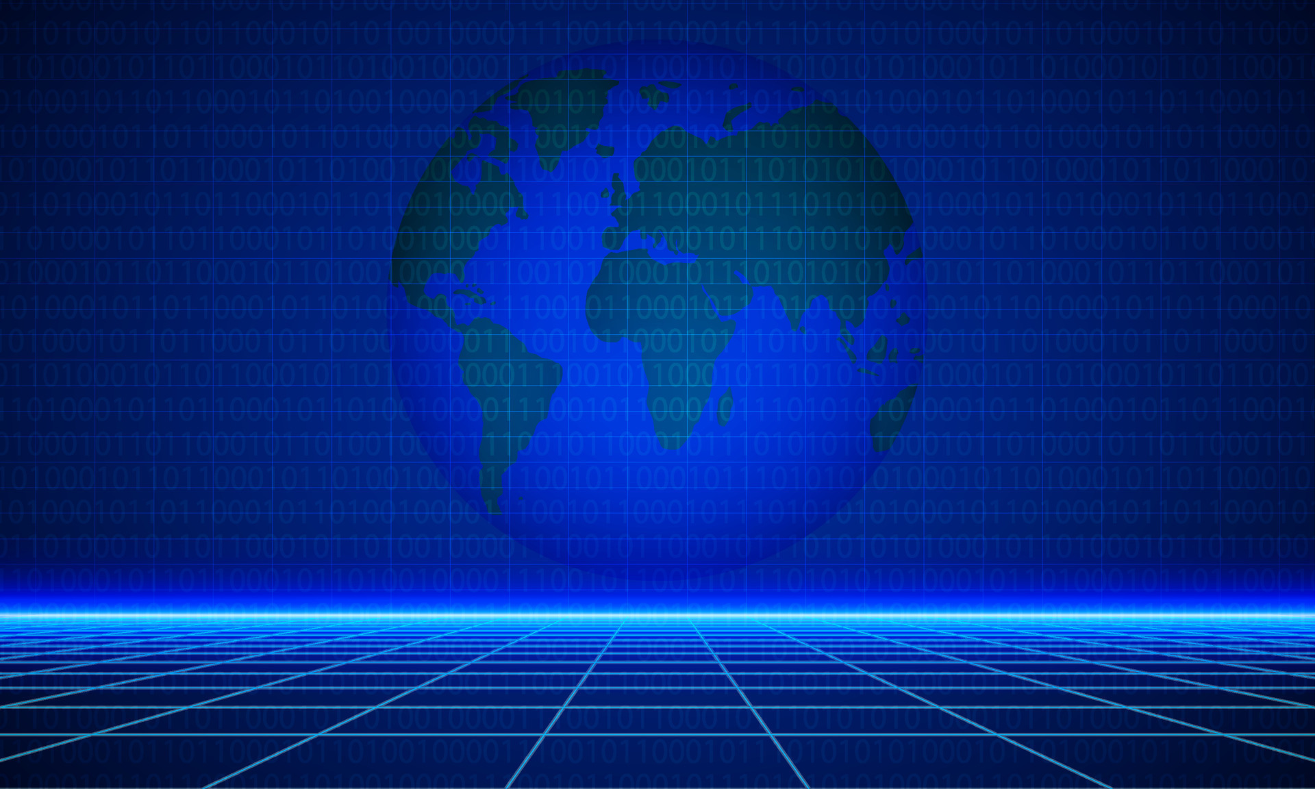 AI text with neon line on binary code and world map background. science fiction matrix ...