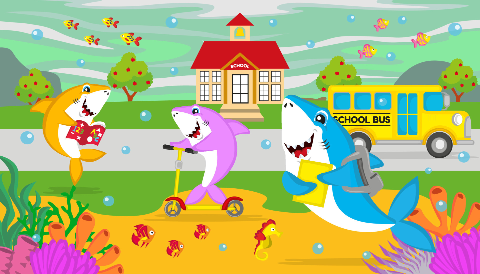 Cute shark goes to school, vector, editable, great for comics ...