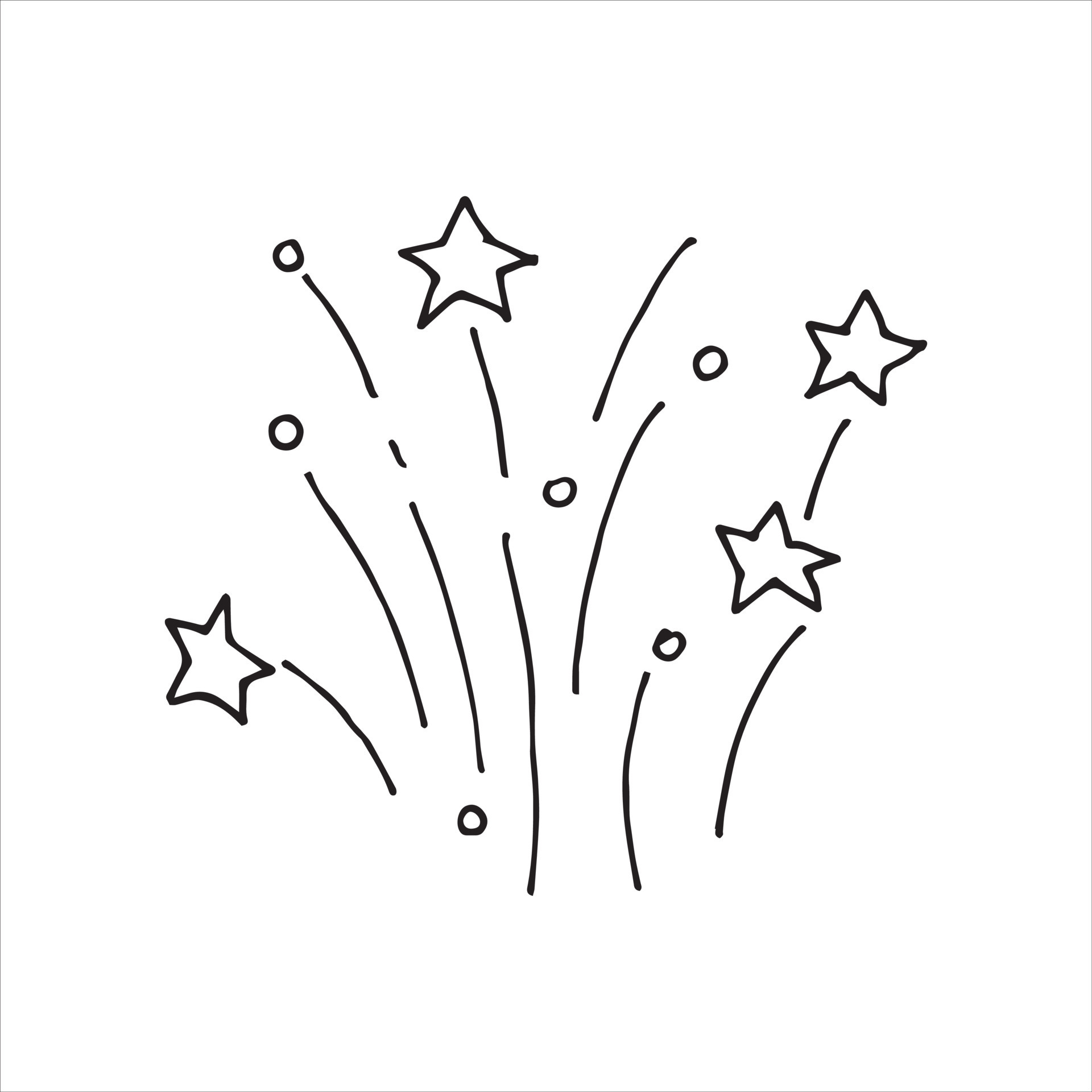 ilustración vectorial en estilo garabato, dibujo lineal. explosión, fuegos artificiales, saludo ...