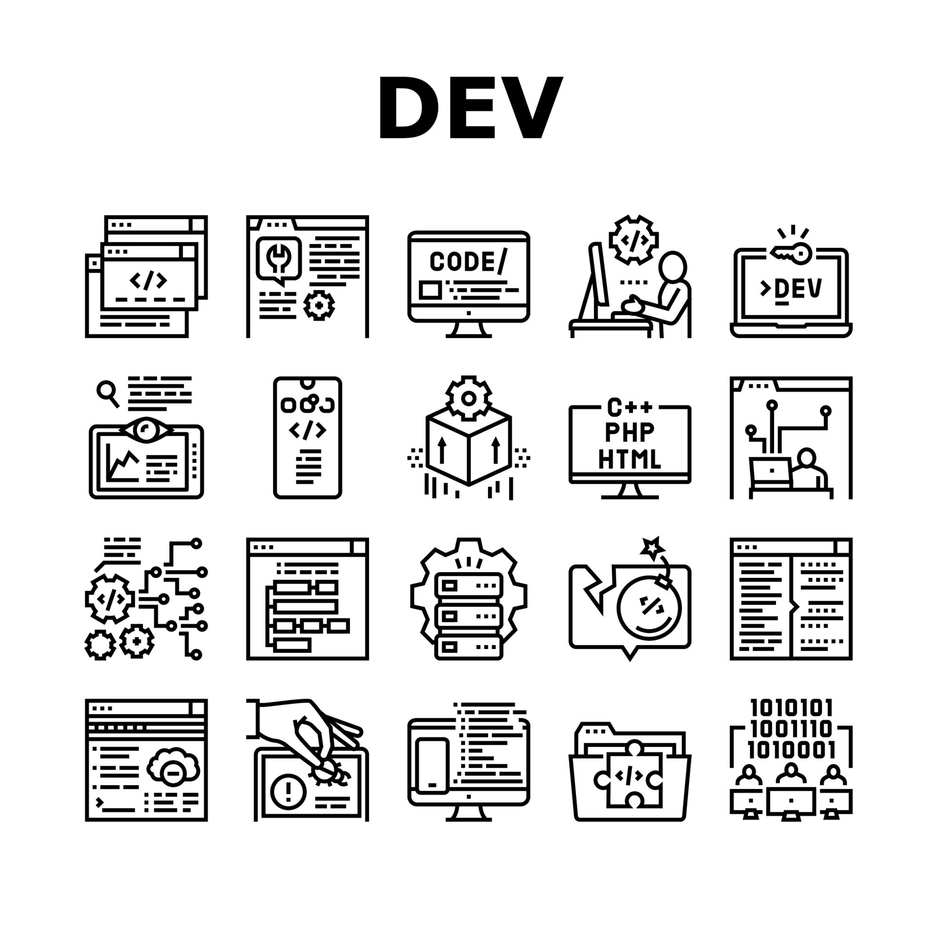 Dev Code Occupation Collection Icons Set Vector 10394679 Vector Art At Vecteezy