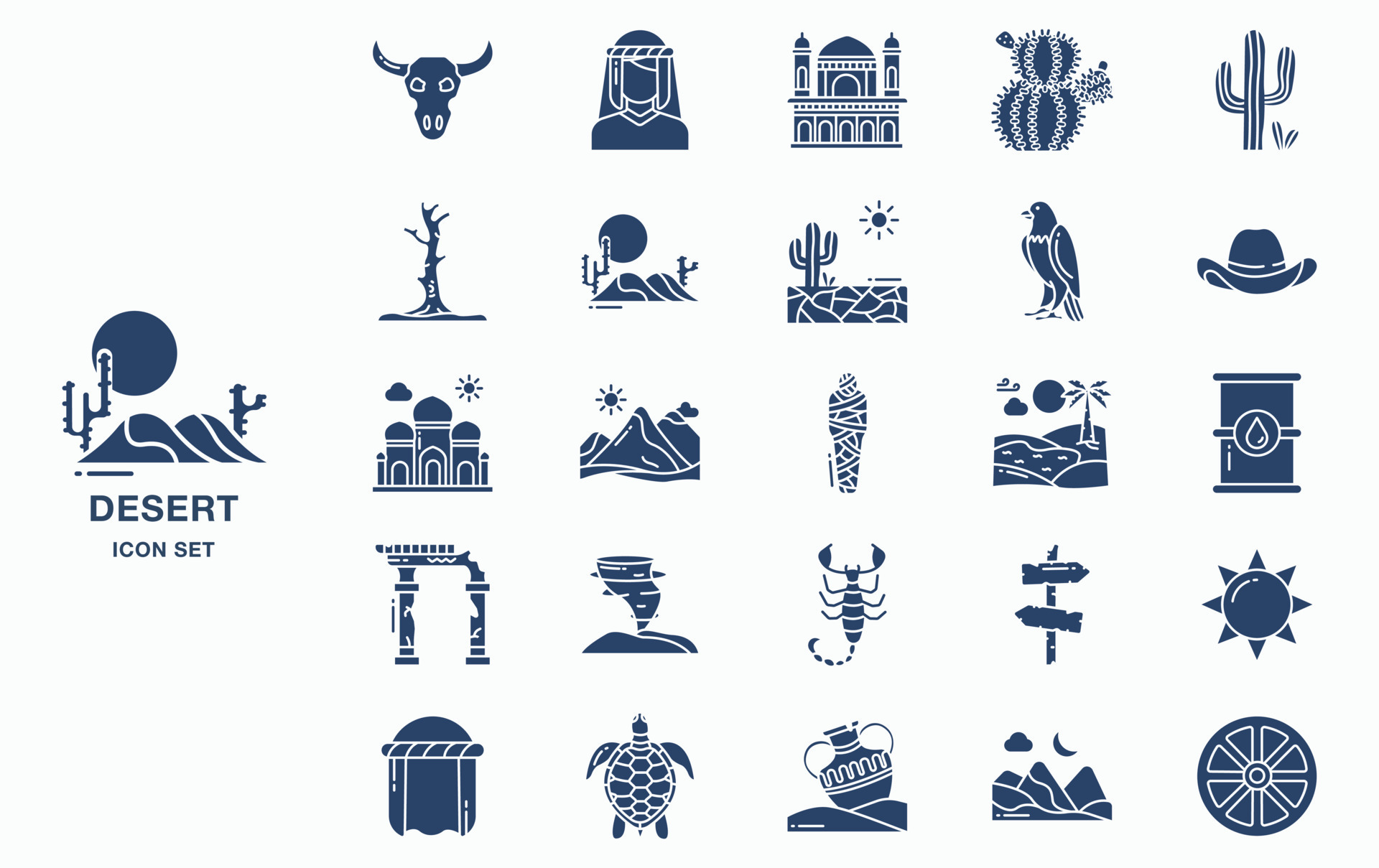 Hot and dry desert icon set 10397834 Vector Art at Vecteezy