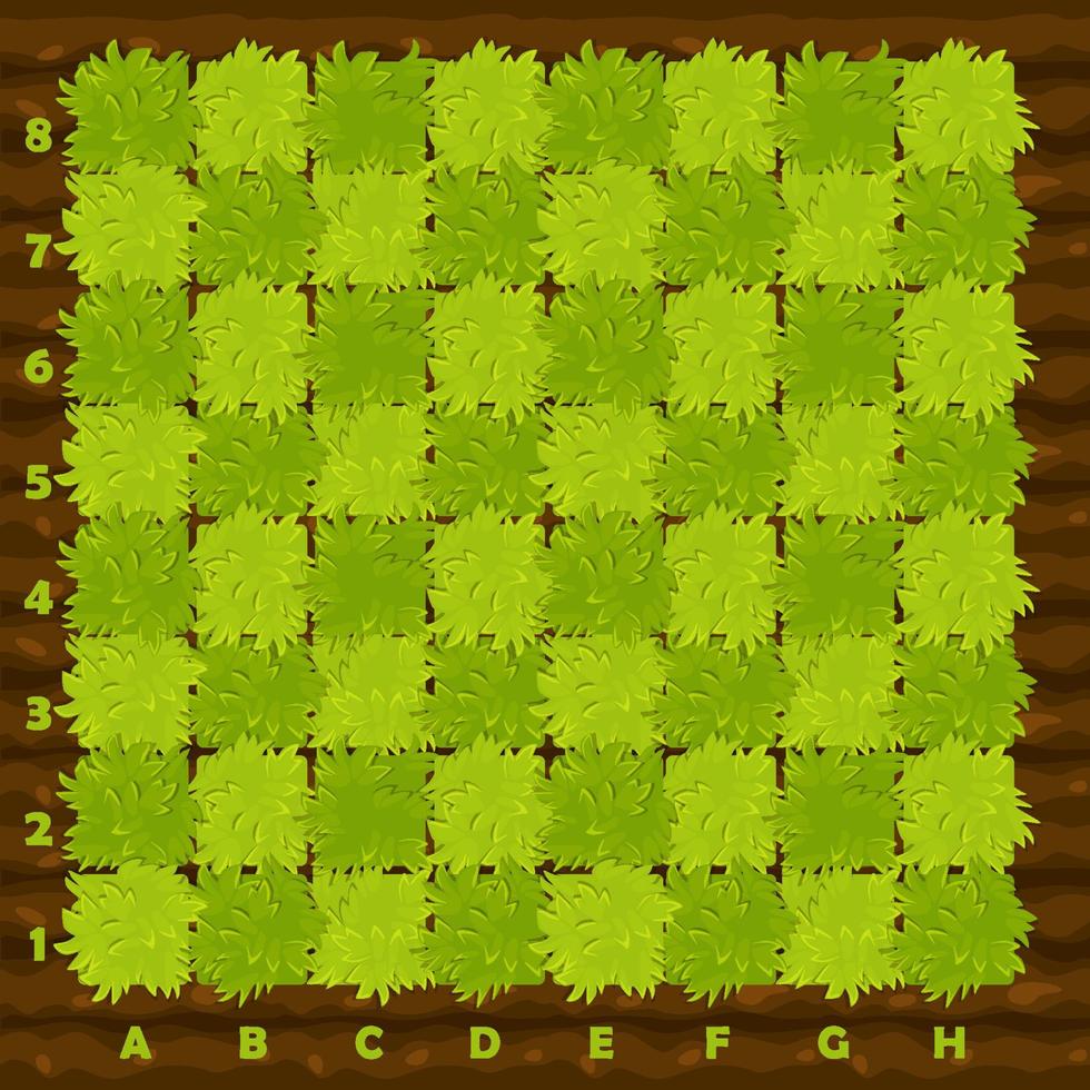 Farm style chess board for 2D game interface UI. Beds with grass on the ...