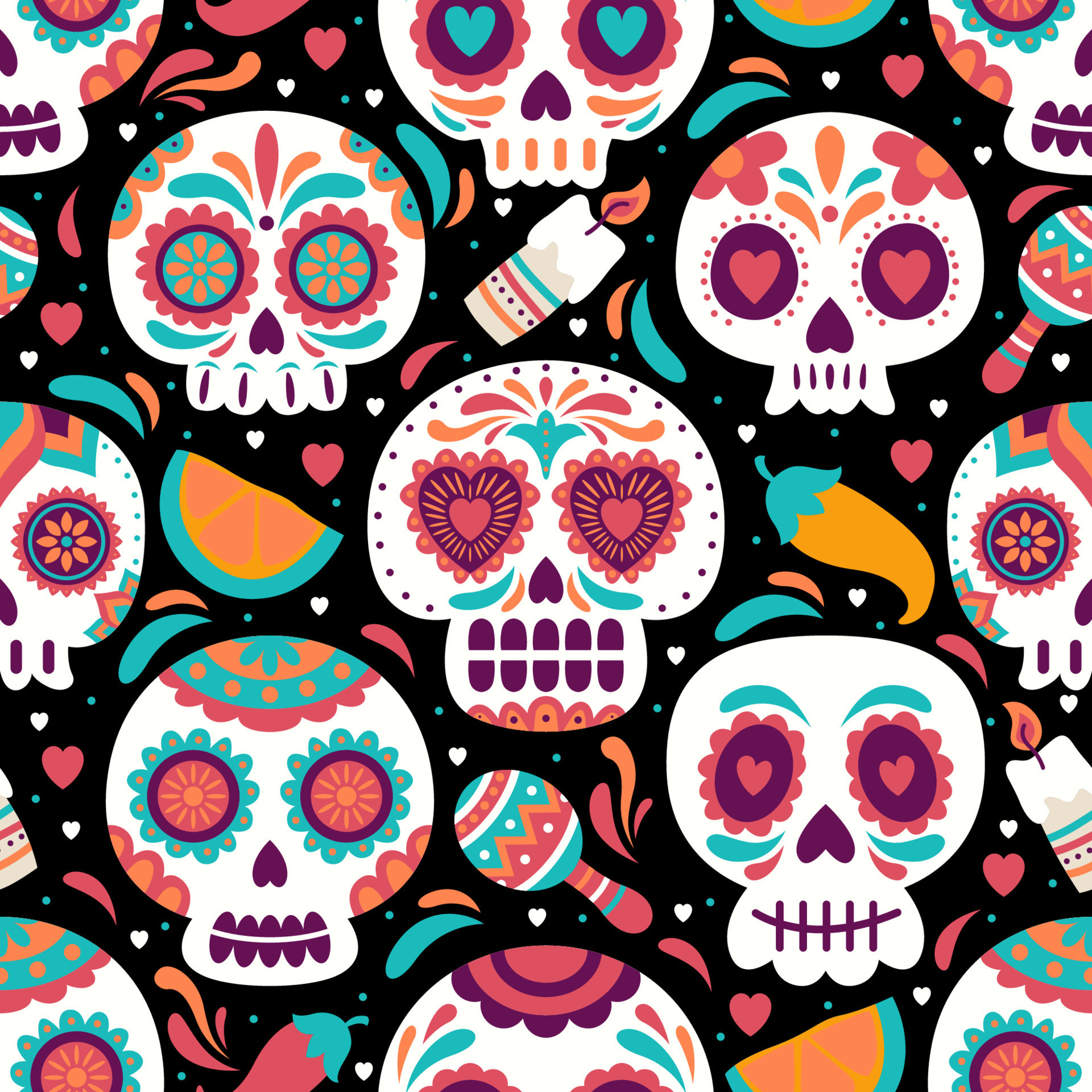 Calavera Sugar Skull Doodle Seamless Pattern 10408744 Vector Art At