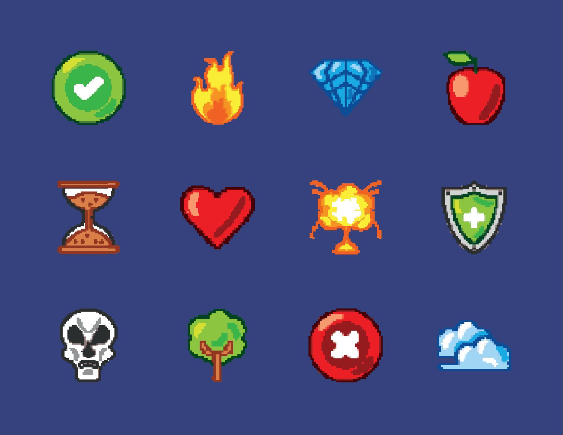 set pixel art objects 10421839 Vector Art at Vecteezy