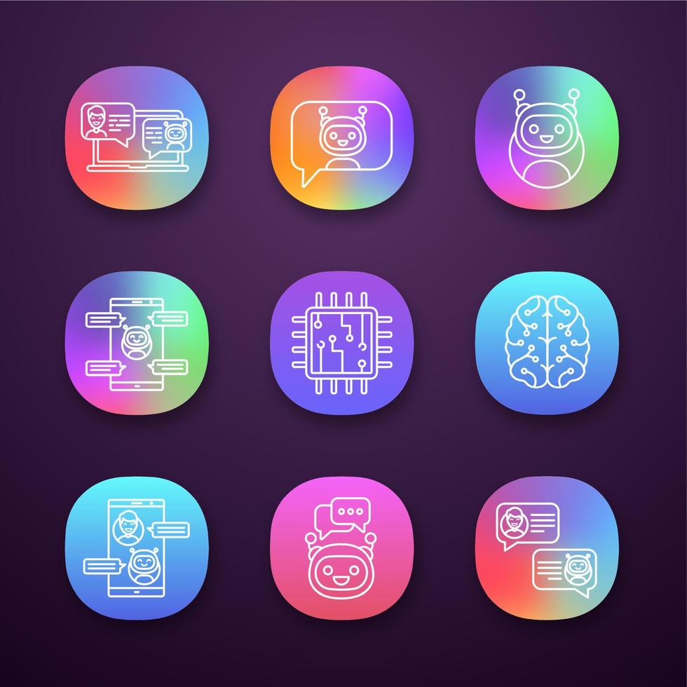 Chatbots App Icons Set Uiux User Interface Talkbots Support Service
