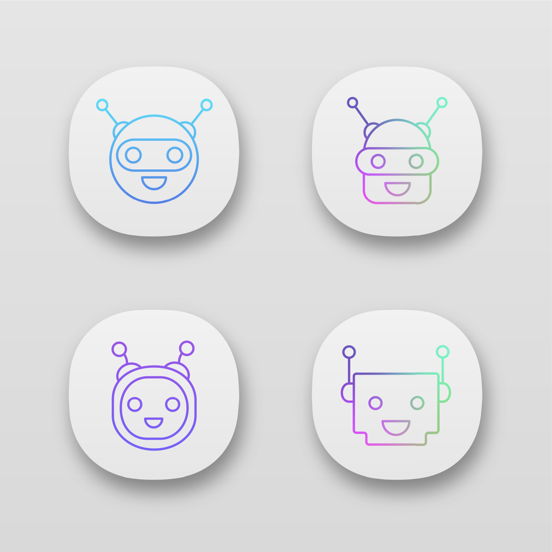 Chatbot App Icons Set Uiux User Interface Talkbots Laughing Virtual Assistants