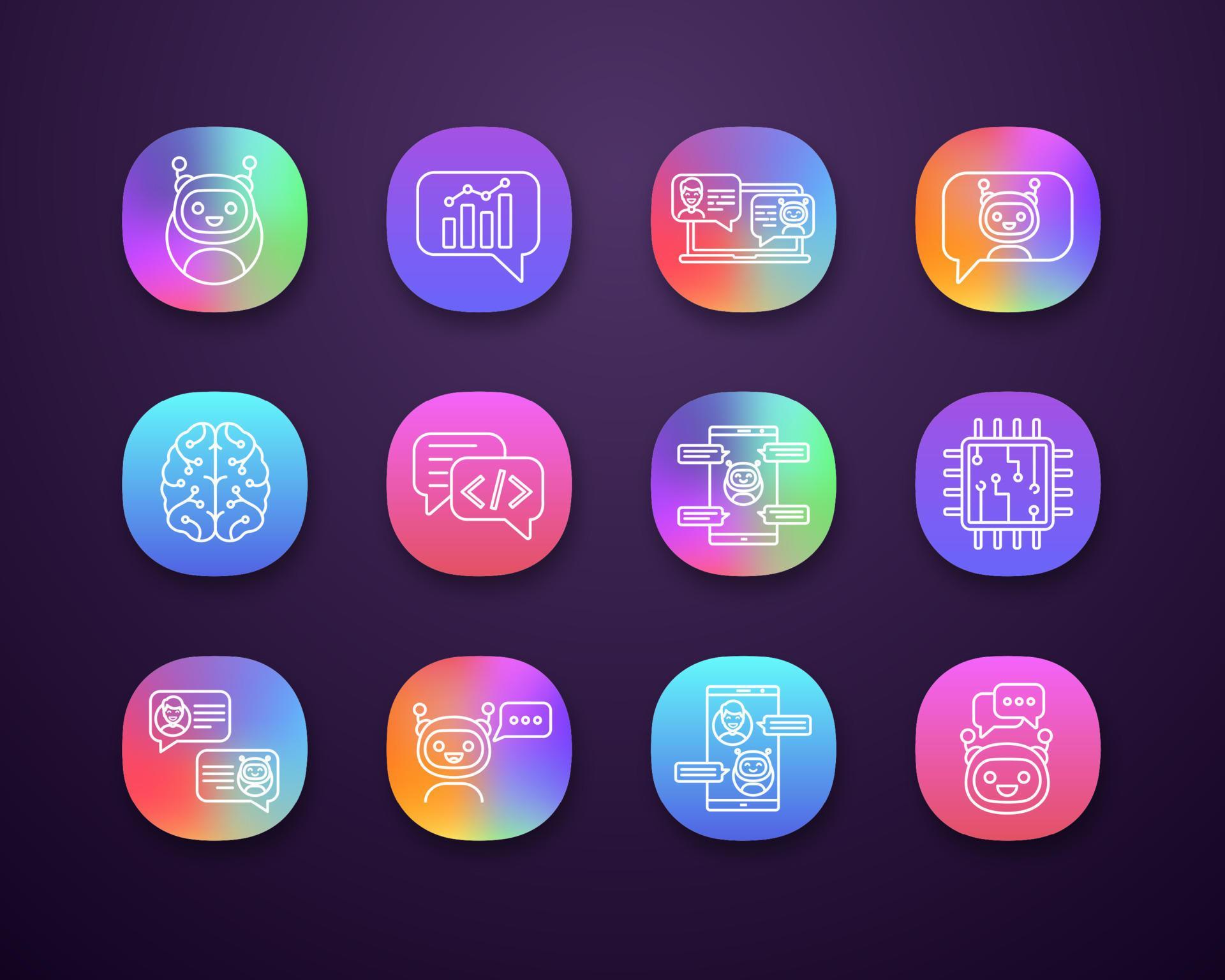 Chatbots App Icons Set Uiux User Interface Chat Bots Talkbots