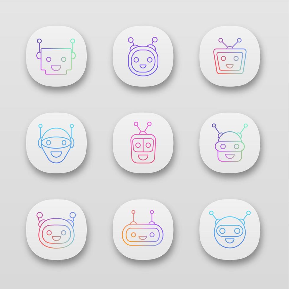 Chatbot App Icons Set Uiux User Interface Modern Robots Emojis