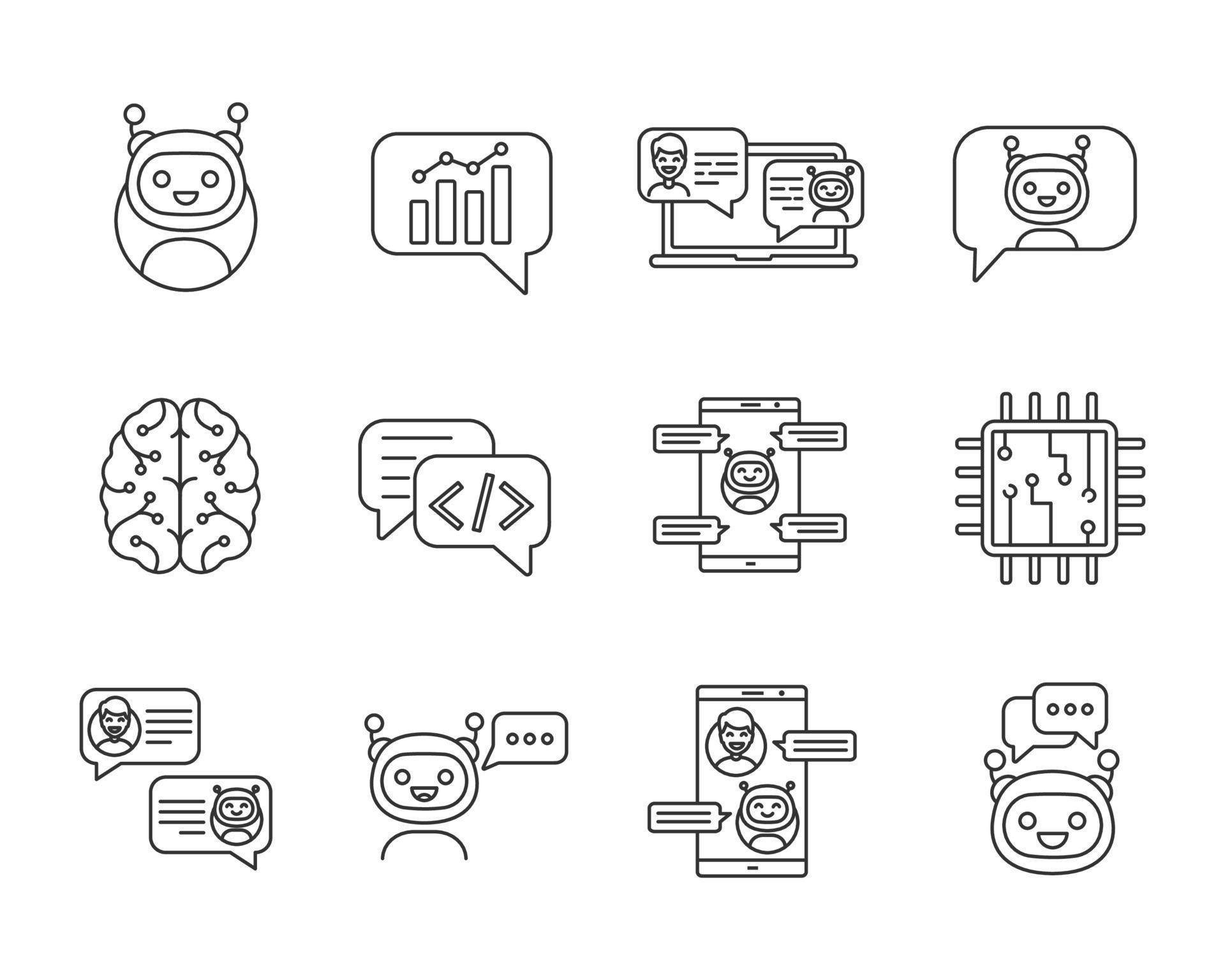 Chatbot Linear Icons Set Thin Line Contour Symbols Chat Bots Talkbot Virtual Assistants