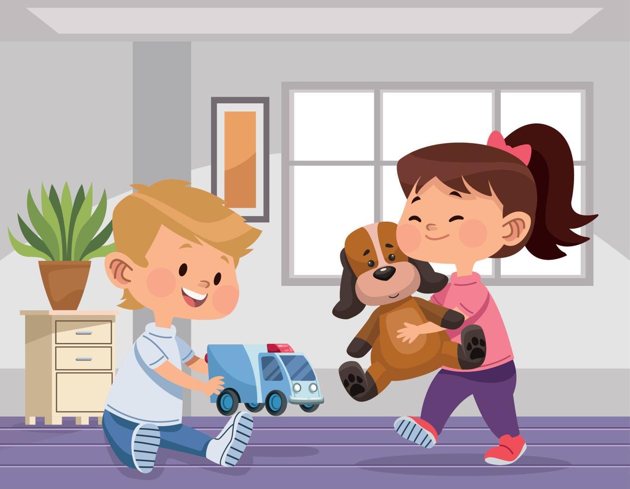 Kids Sharing Toys Vector Art, Icons, and Graphics for Free Download