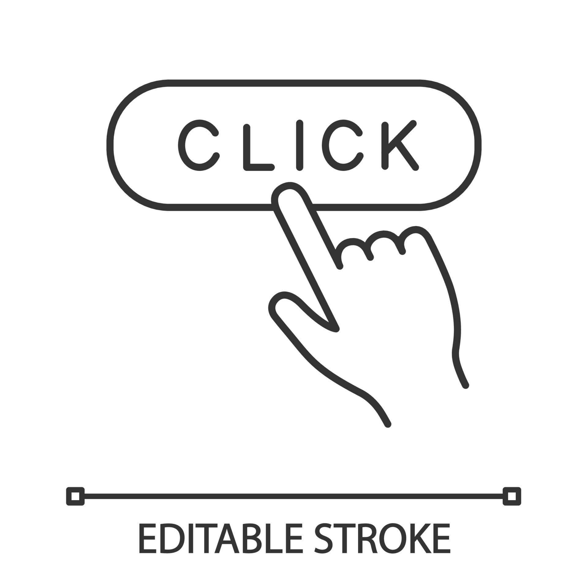 Click button linear icon. Webpage navigation. Hand pressing button. Thin line illustration ...