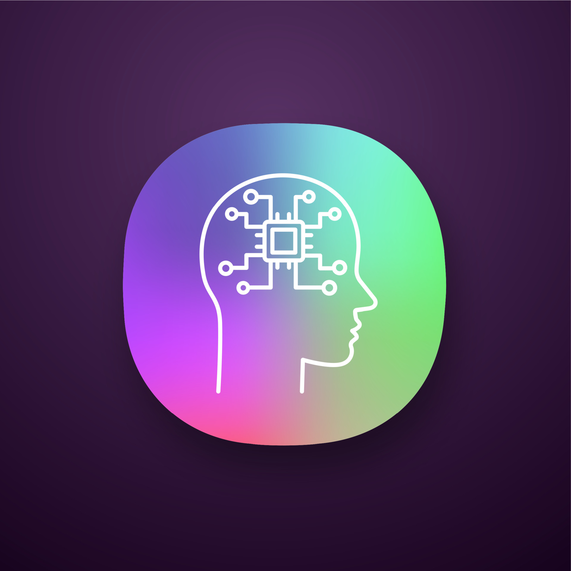 Artificial Intelligence App Icon Uiux User Interface Robot Human Head With Chip Digital