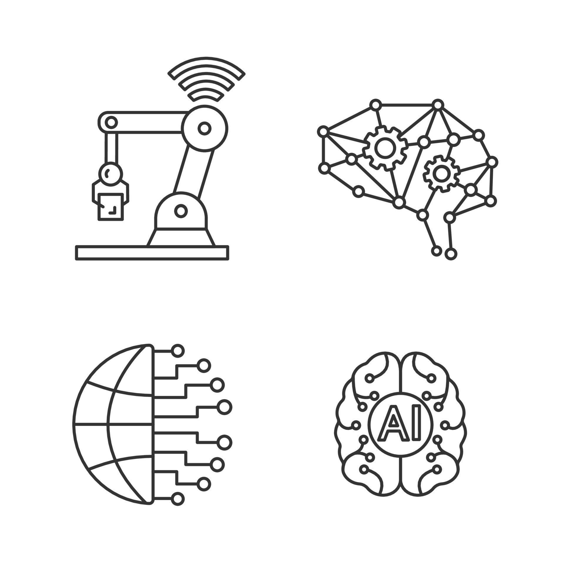 Artificial intelligence linear icons set. Thin line contour symbols ...