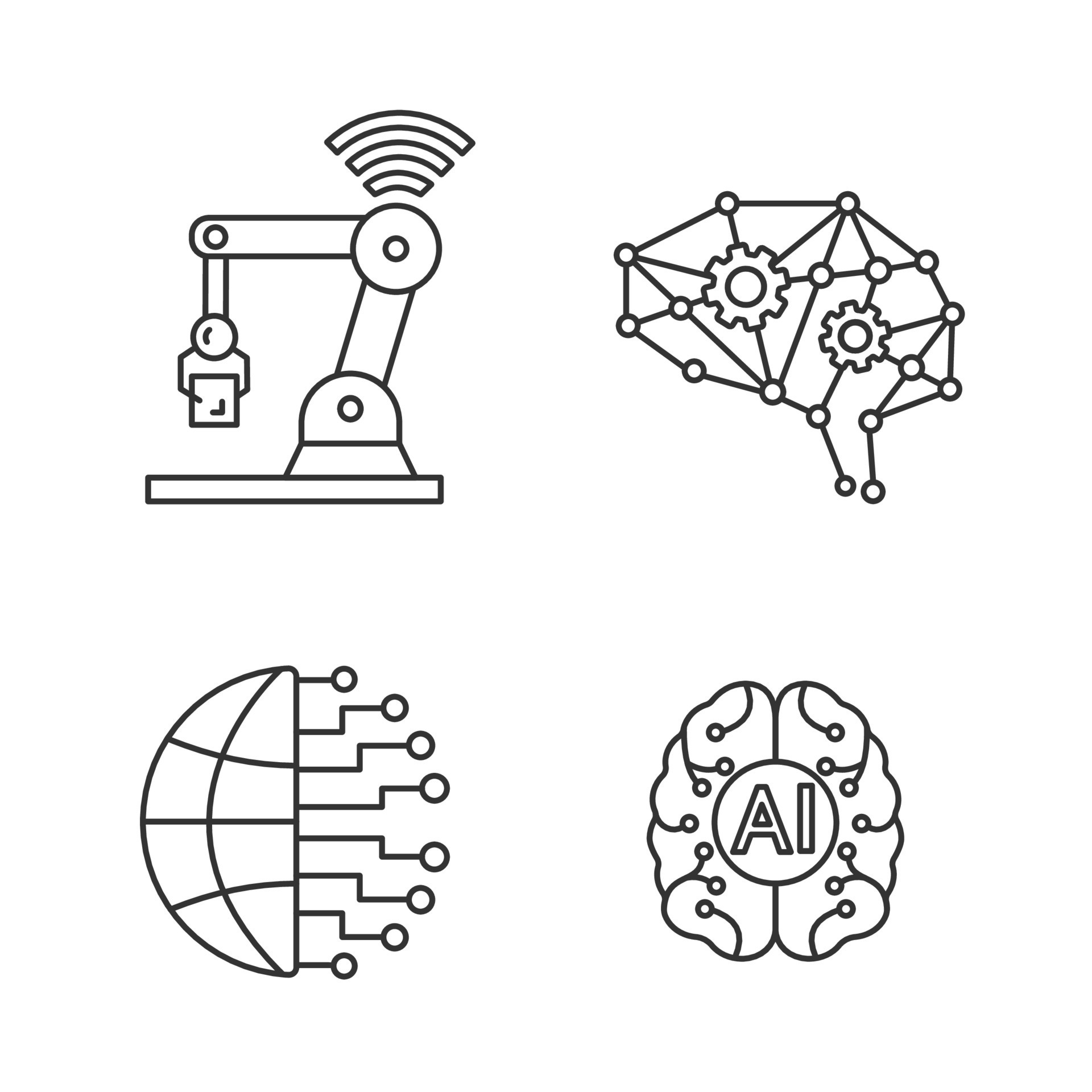 Artificial Intelligence Linear Icons Set Thin Line Contour Symbols