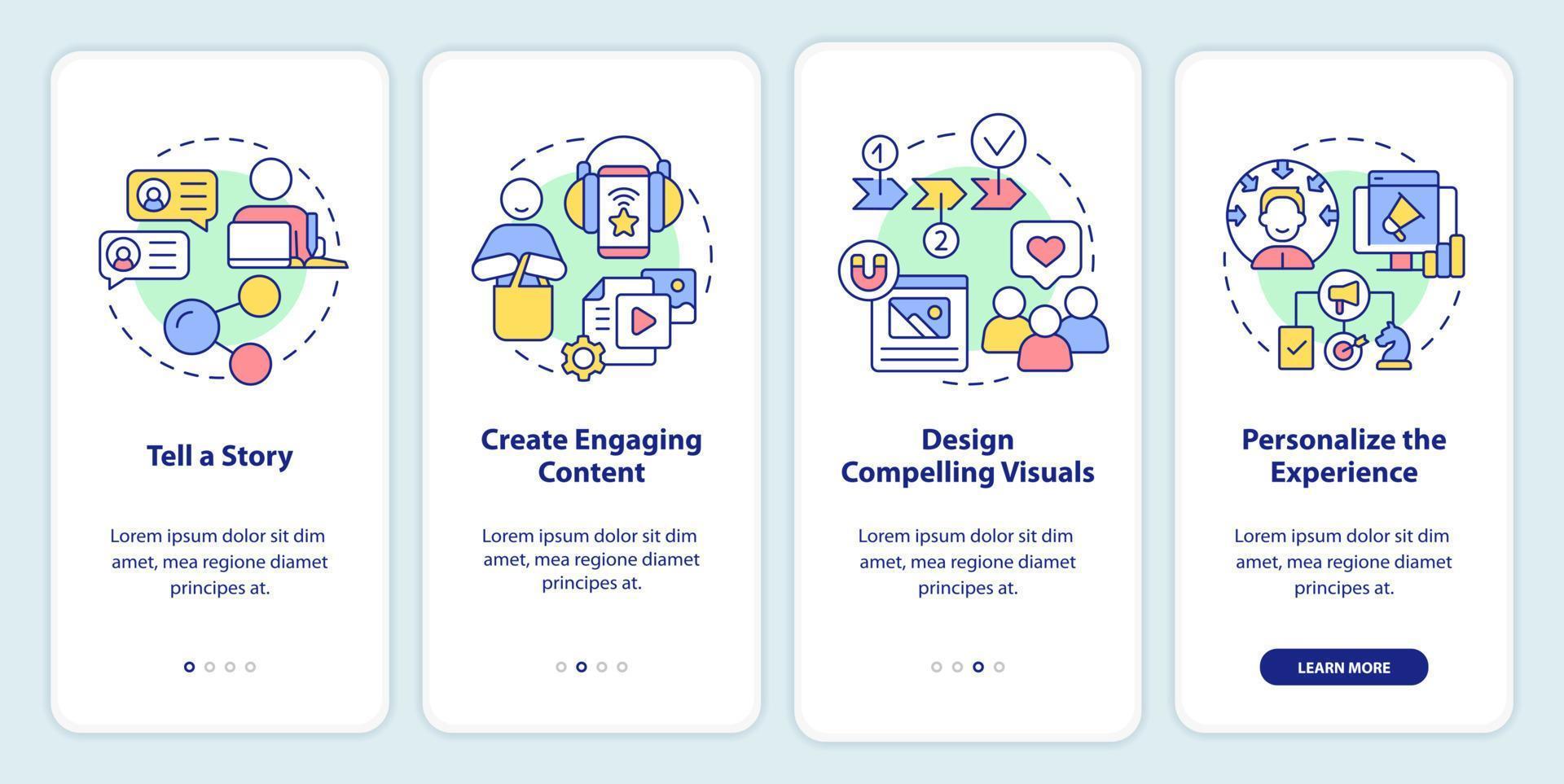 Customer Attention Span Onboarding Mobile App Screen Walkthrough 4 Steps Graphic Instructions
