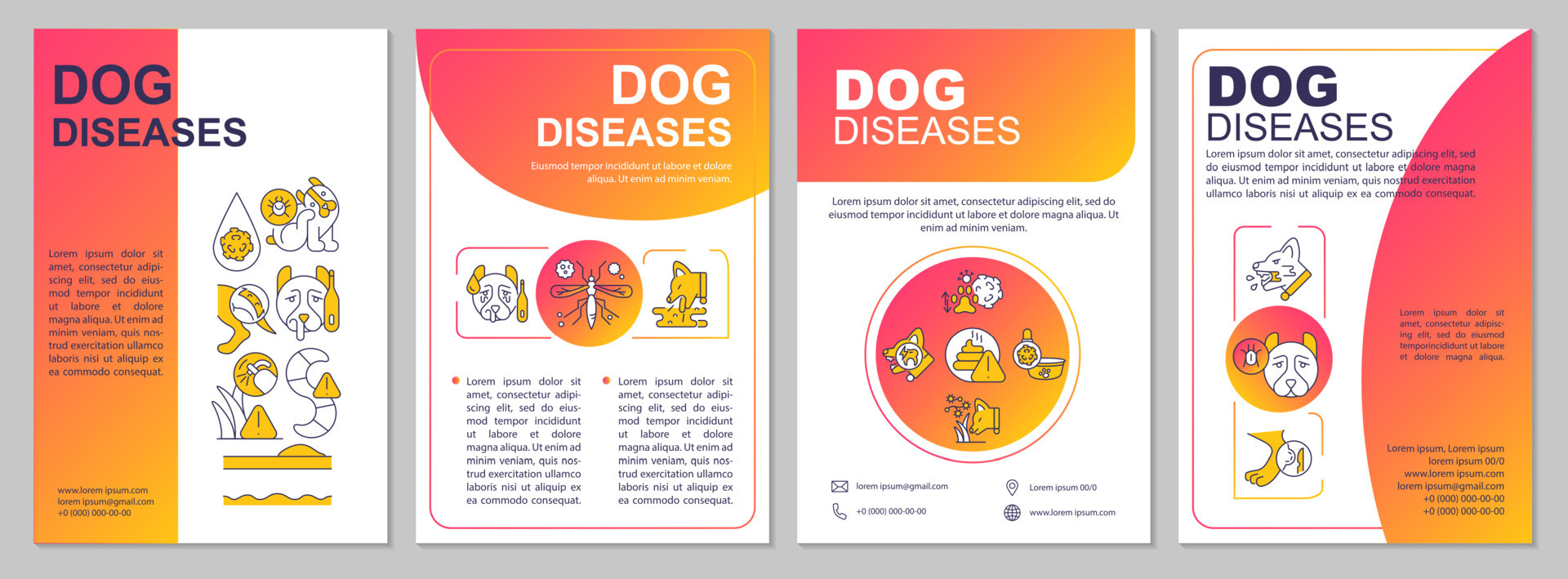 Common canine diseases red gradient brochure template. Dog conditions ...