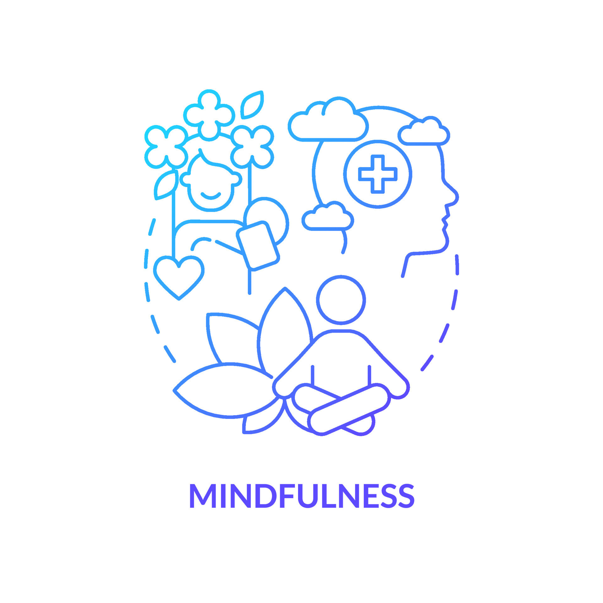 Mindfulness blue gradient concept icon. Mind relaxing practices. Mental ... Mindfulness blue gradient concept icon. Mind relaxing practices. Mental ...