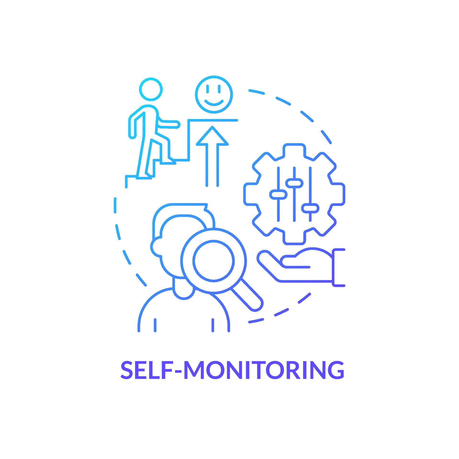 Self monitoring blue gradient concept icon. Control your mind condition ...