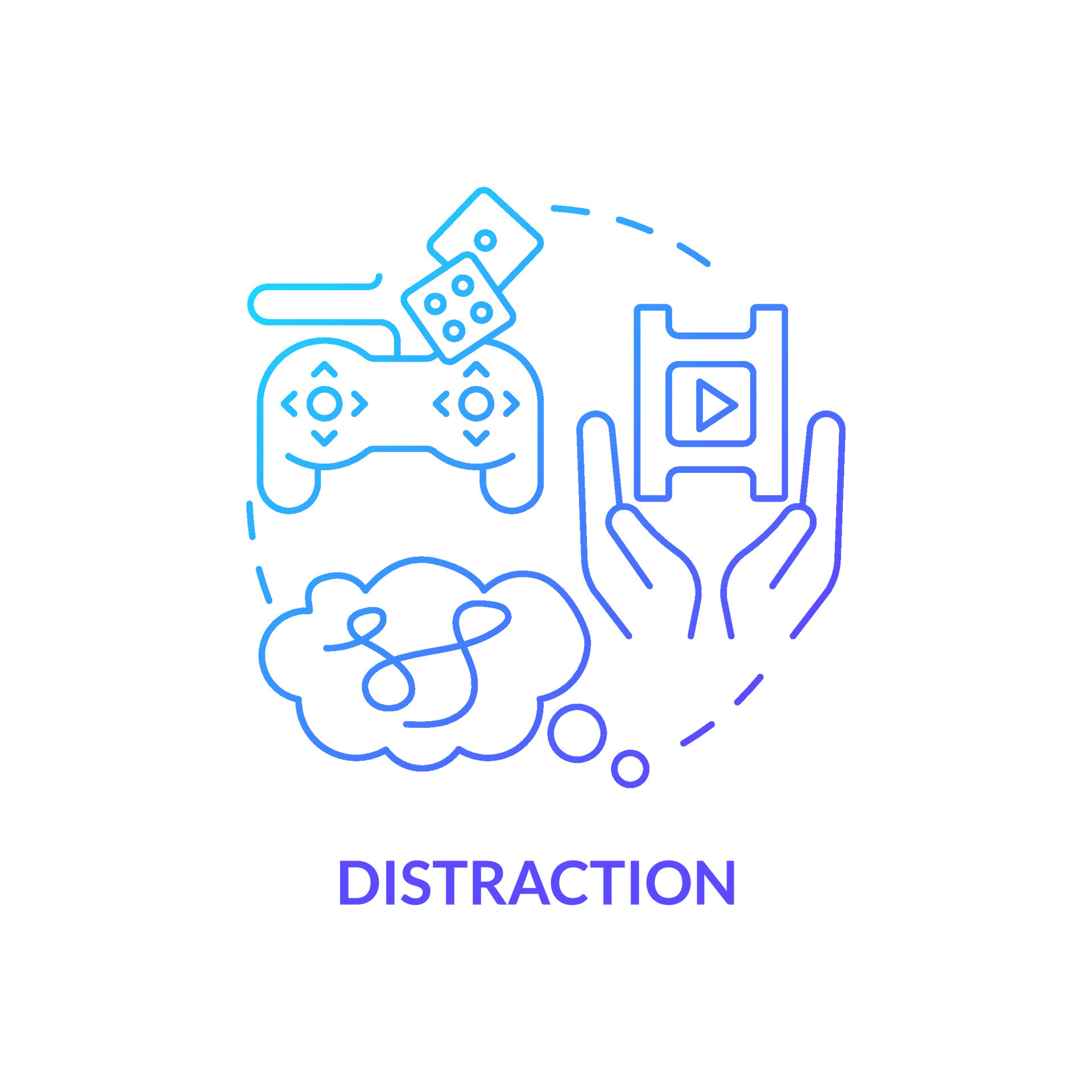 Distraction blue gradient concept icon. Deal with anxiety and fear ... Distraction blue gradient concept icon. Deal with anxiety and fear ...