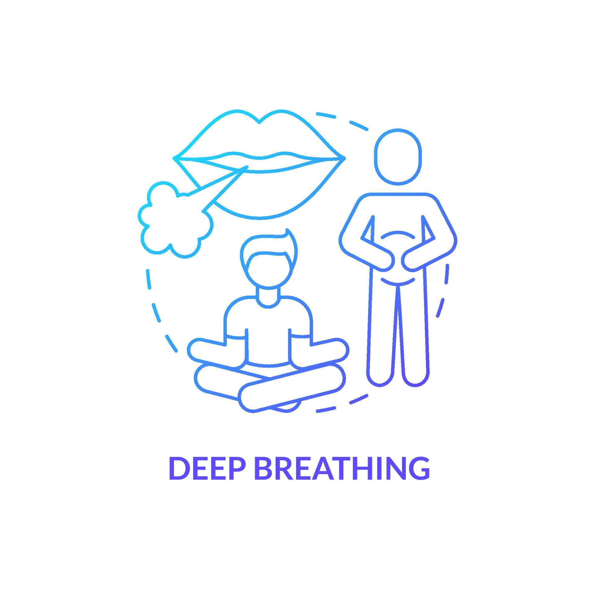 Deep breathing blue gradient concept icon. Right way to breathe for ...