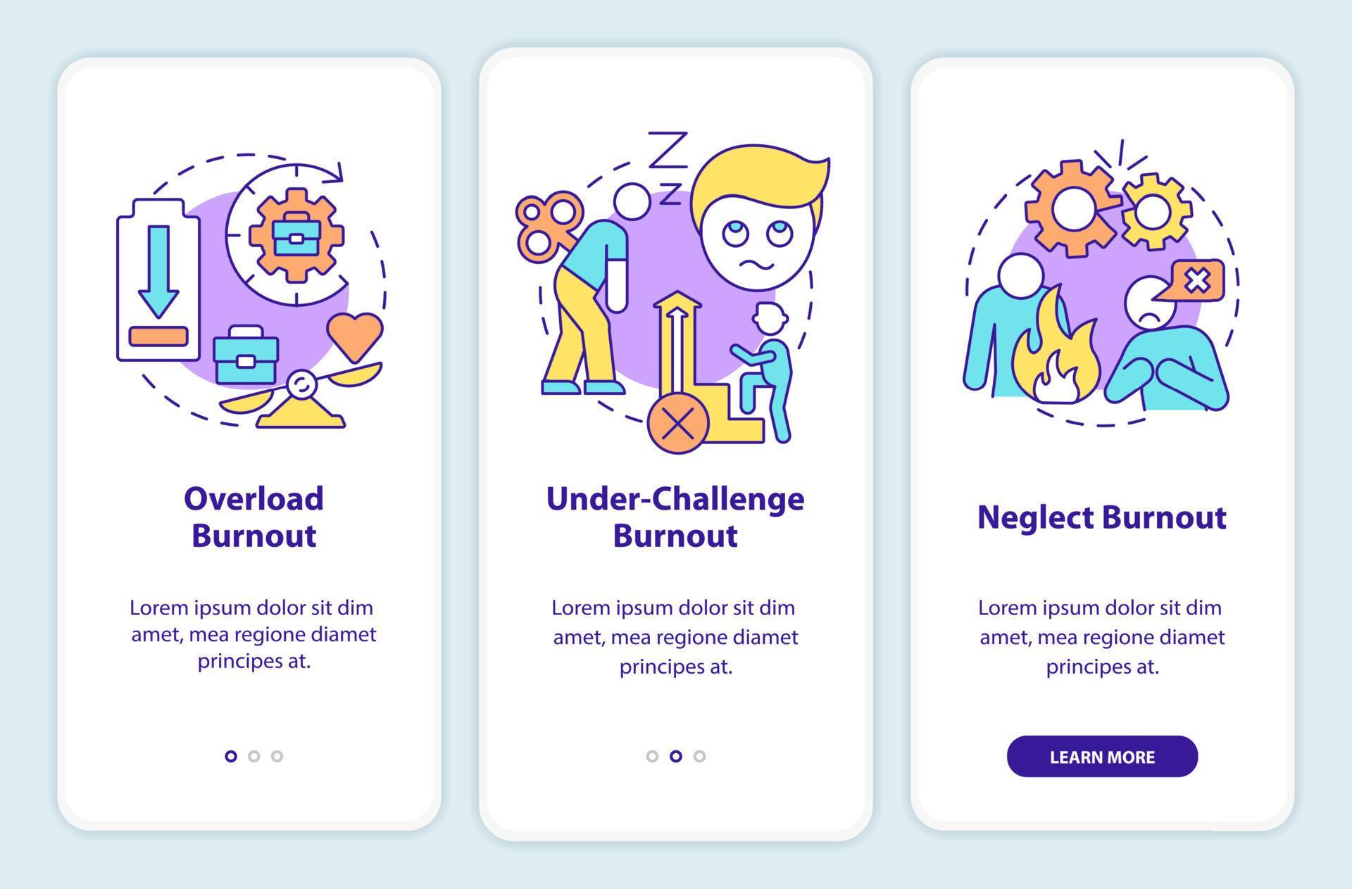 Types Of Burnout Onboarding Mobile App Screen Work Related Stress