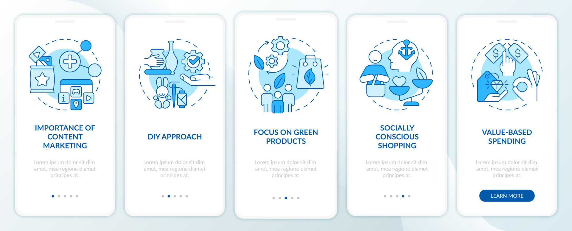Customer Behavior Tendencies Blue Onboarding Mobile App Screen