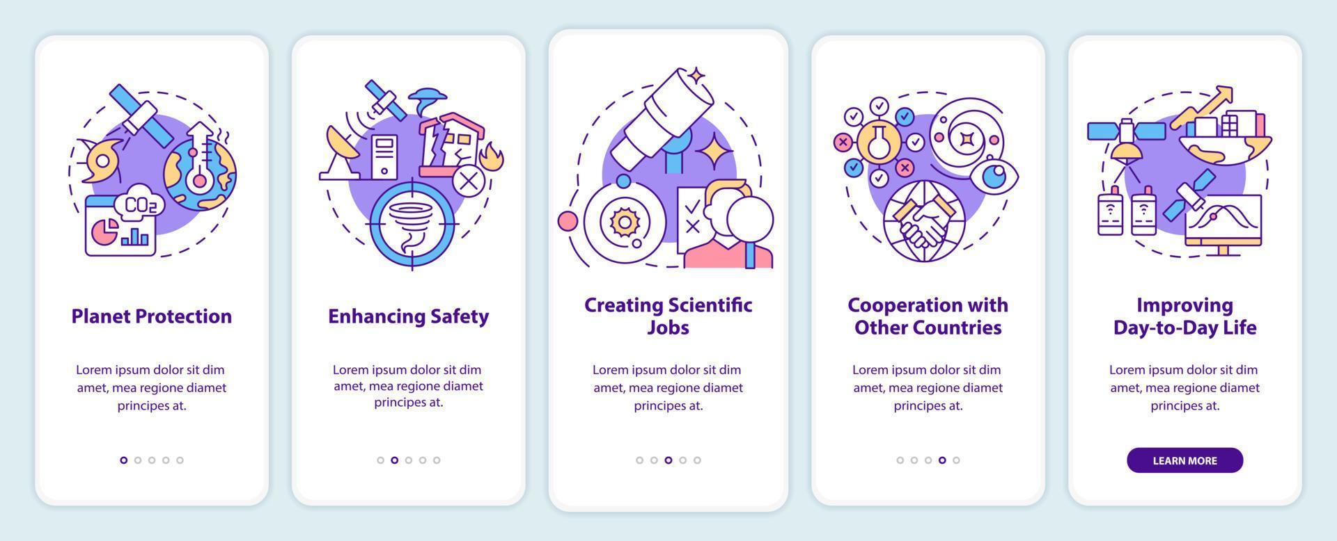 Benefits Of Space Exploration Onboarding Mobile App Screen Advantages Walkthrough 5 Steps