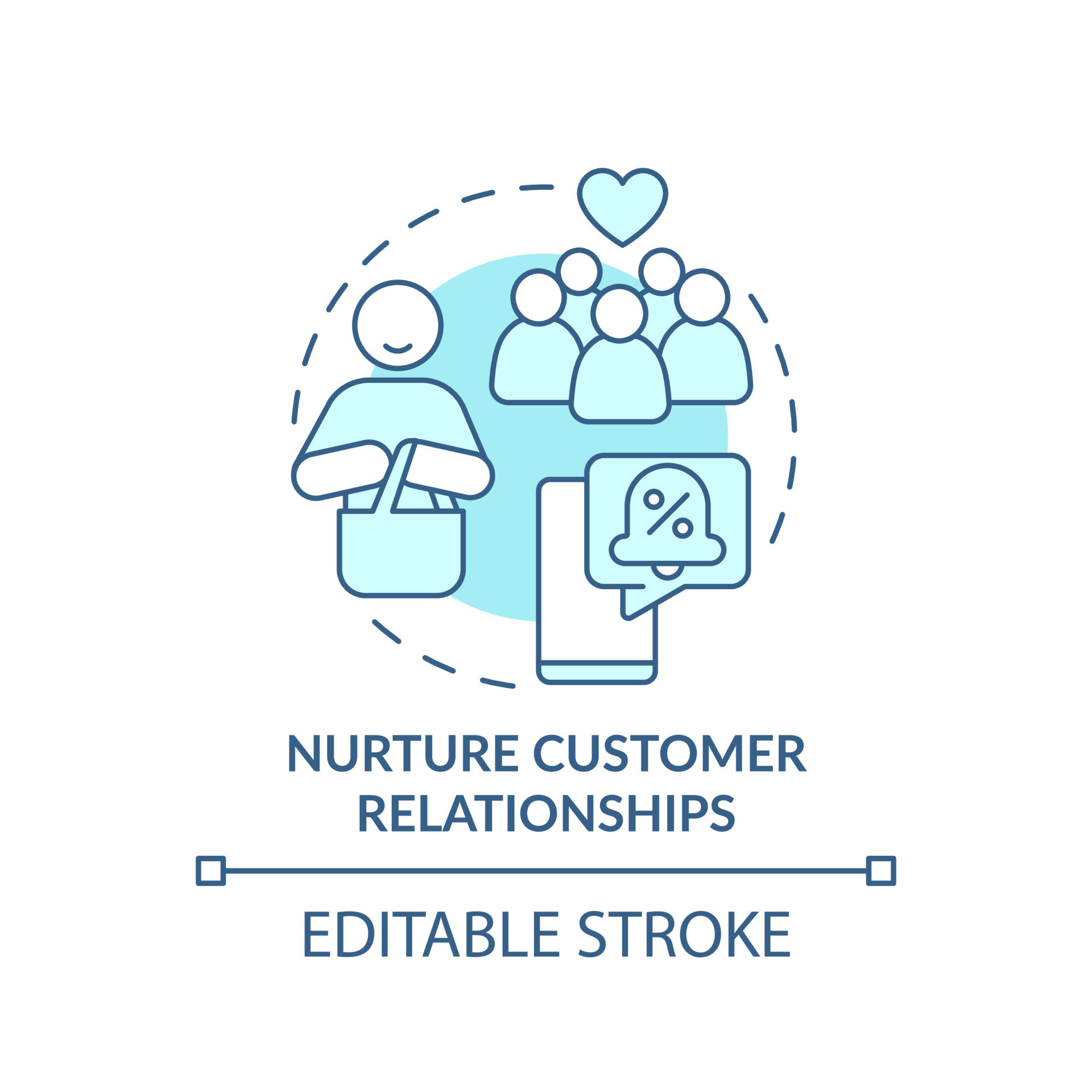 Nurture customer relationships turquoise concept icon. Solving for customer needs abstract idea ...