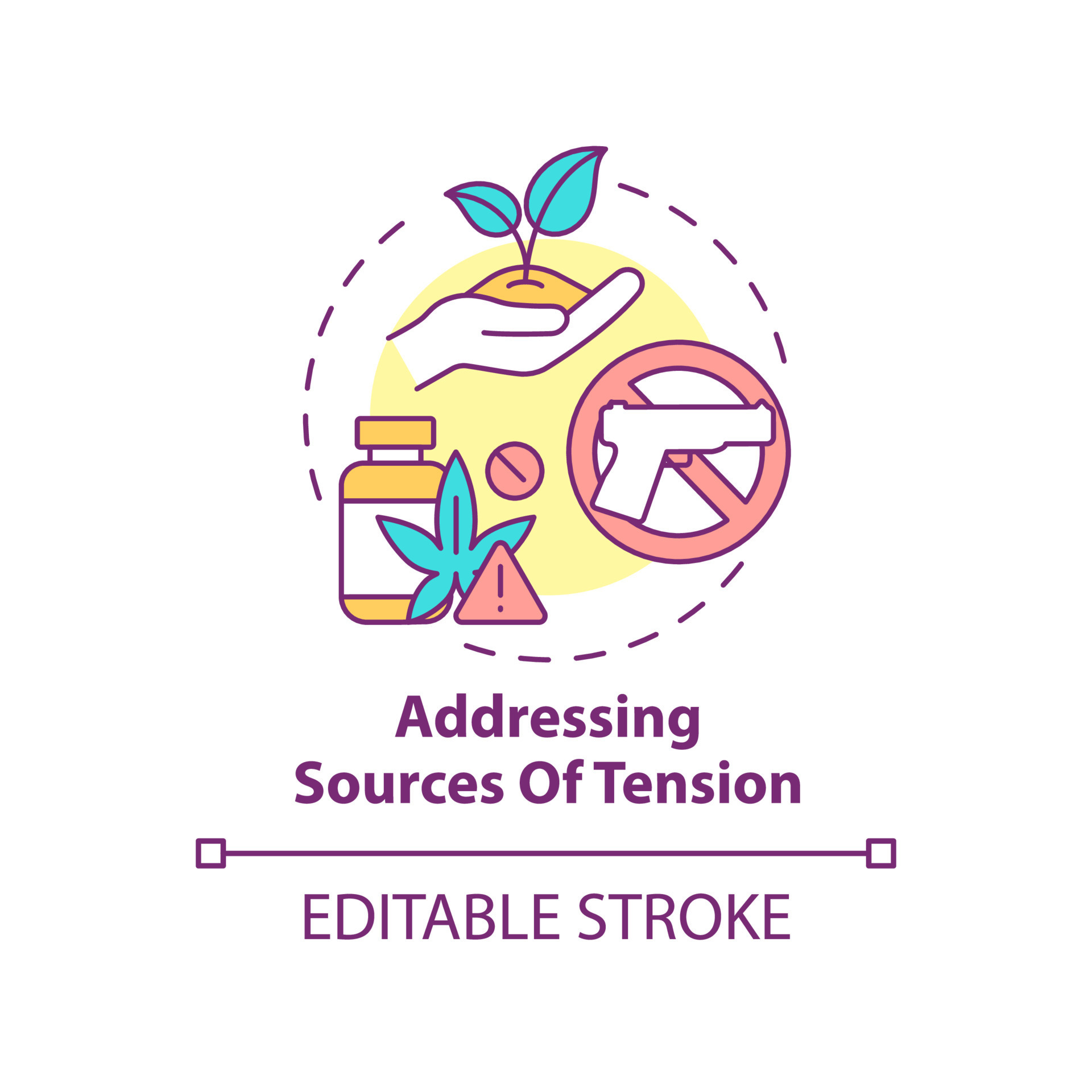 Addressing sources of tension concept icon. Armed conflicts prevention ... Addressing sources of tension concept icon. Armed conflicts prevention ...