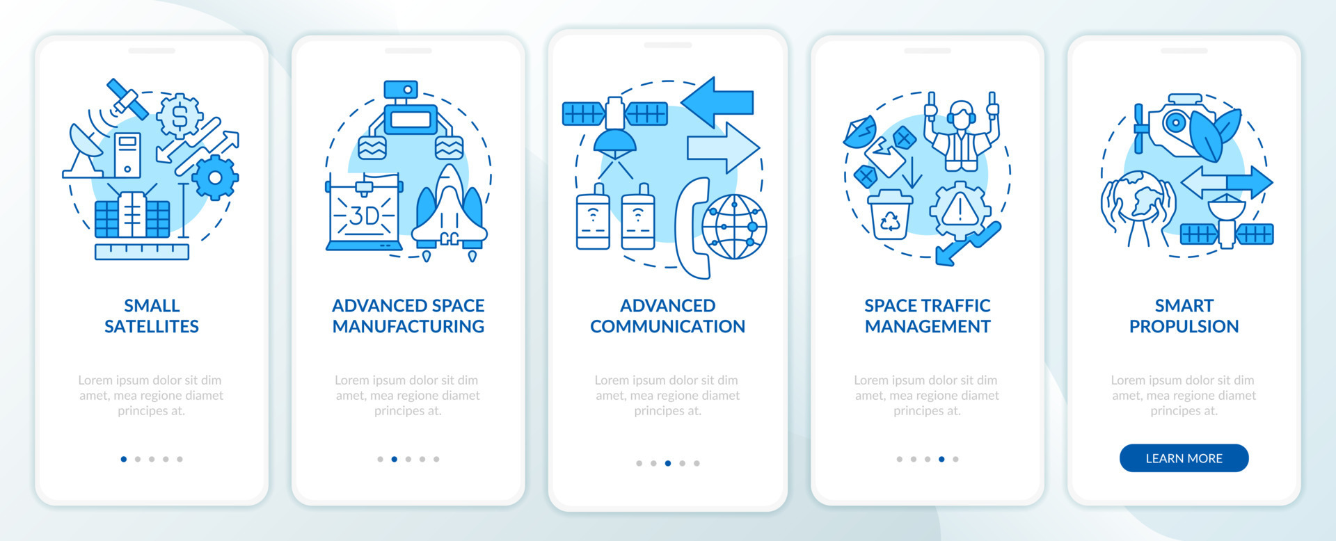 Spacetech trends blue onboarding mobile app screen. Innovations ...
