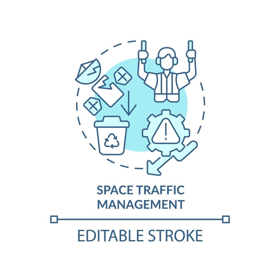 Space traffic management turquoise concept icon. Debris retrieval ... Space traffic management turquoise concept icon. Debris retrieval ...