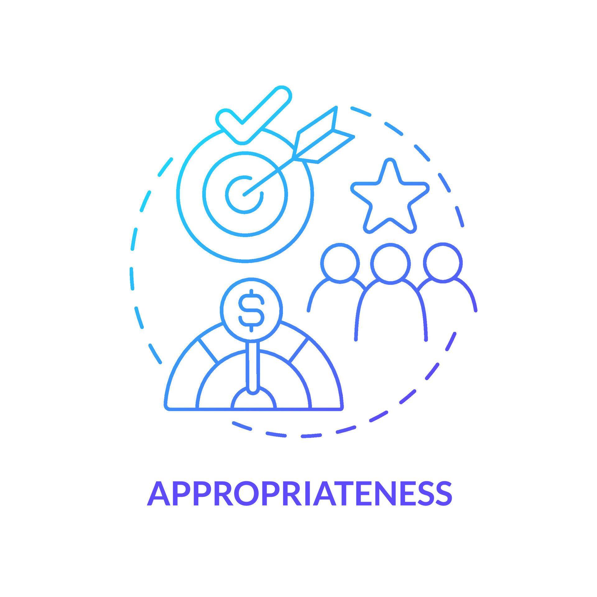 Appropriateness blue gradient concept icon. Correct project ...