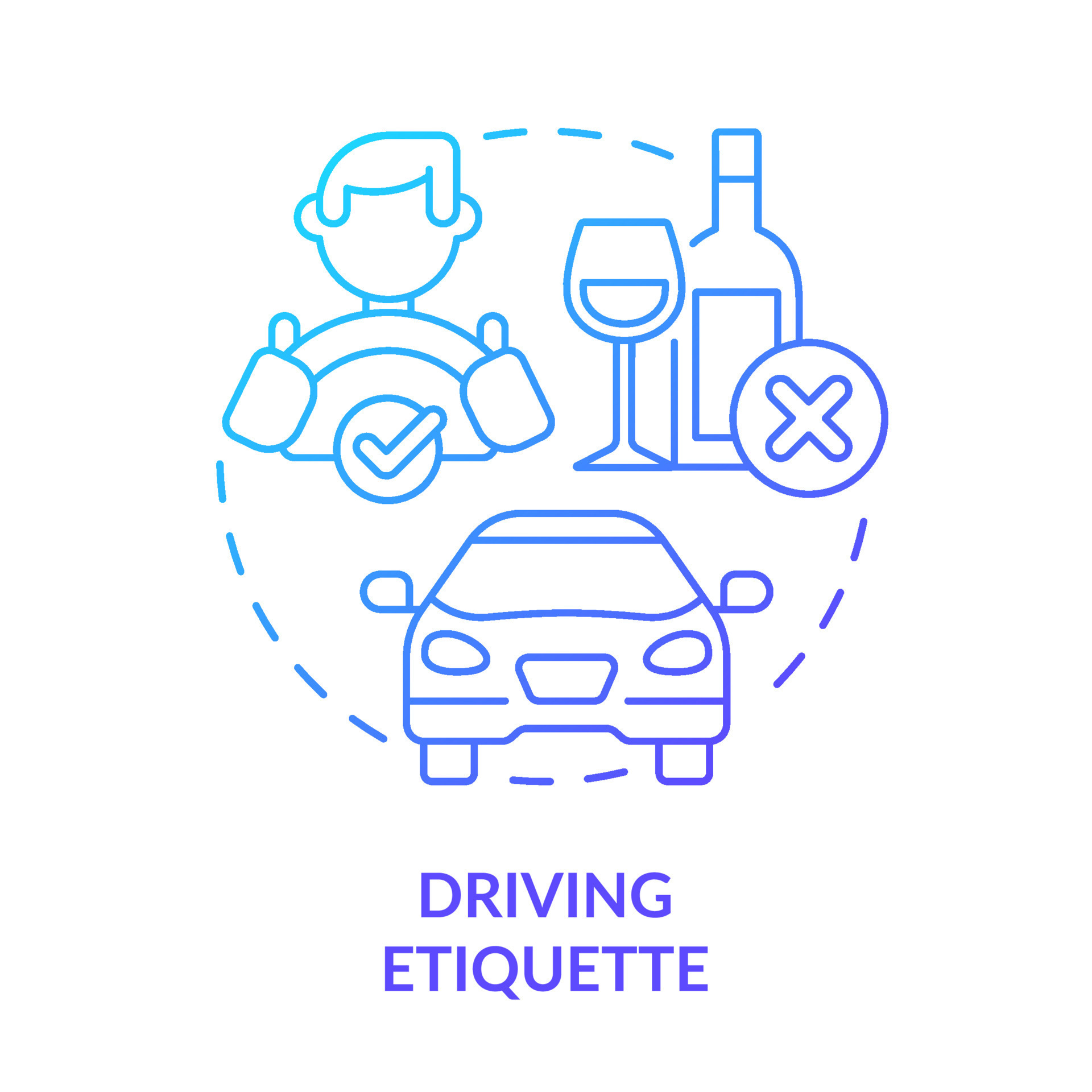 Driving etiquette blue gradient concept icon. Rules and ethical code ...
