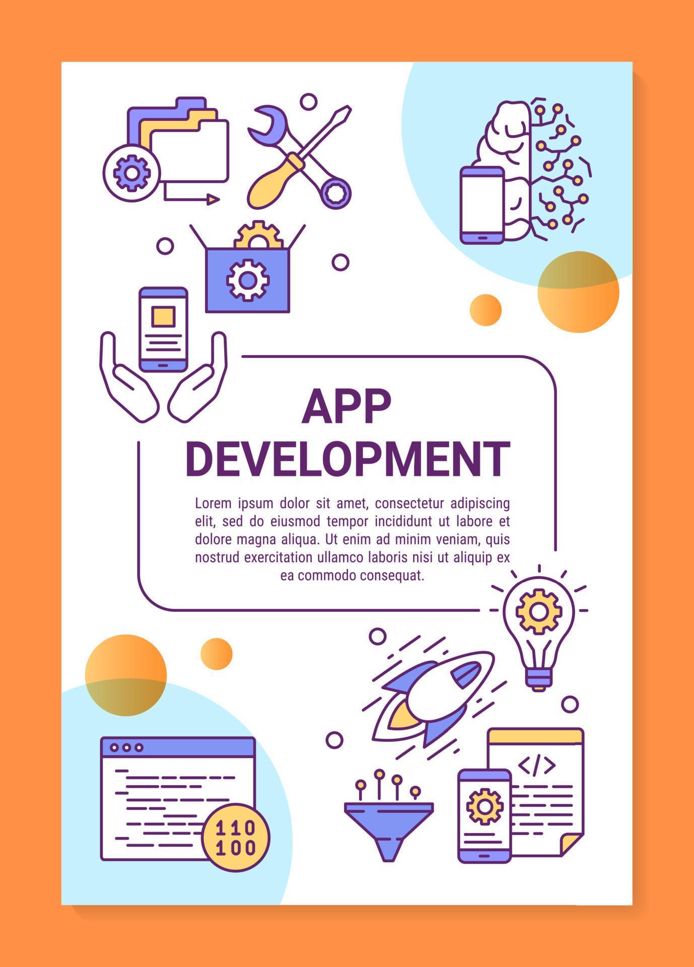 App development poster template layout. Mobile programming. Wireless ...