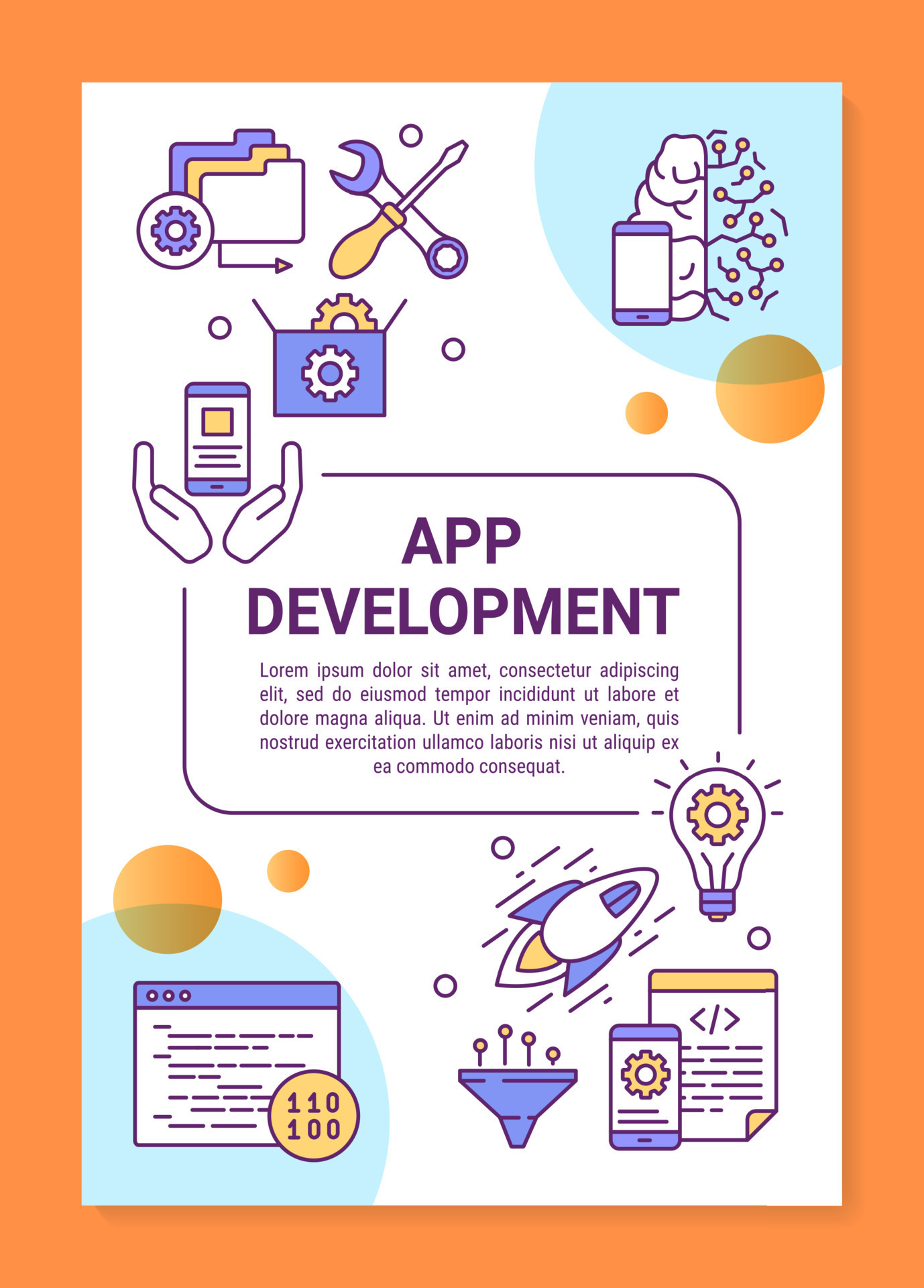 App development poster template layout. Mobile programming. Wireless ...