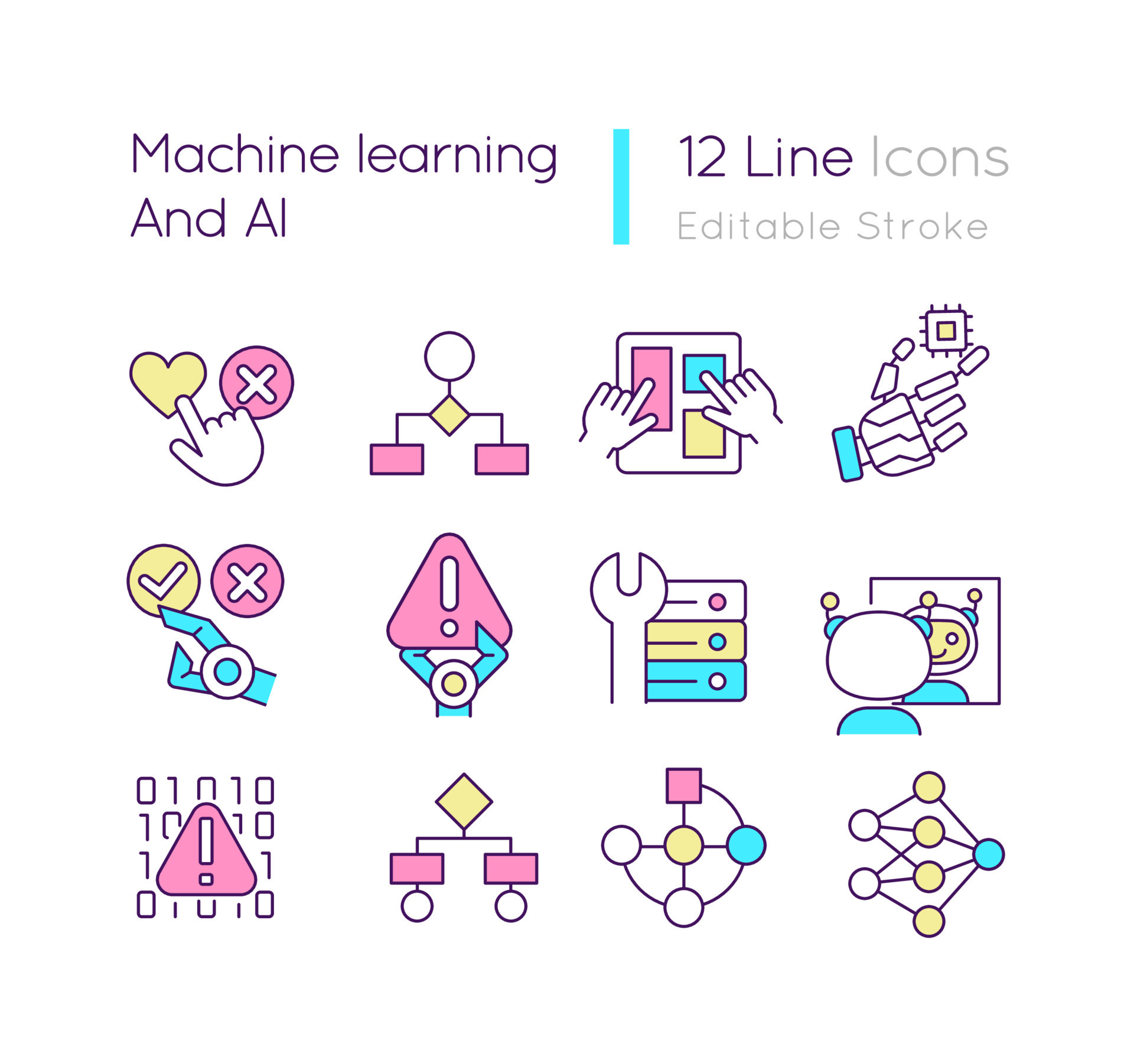 Machine Learning And Ai Rgb Color Icons Set Artificial Intelligence Data Collection And
