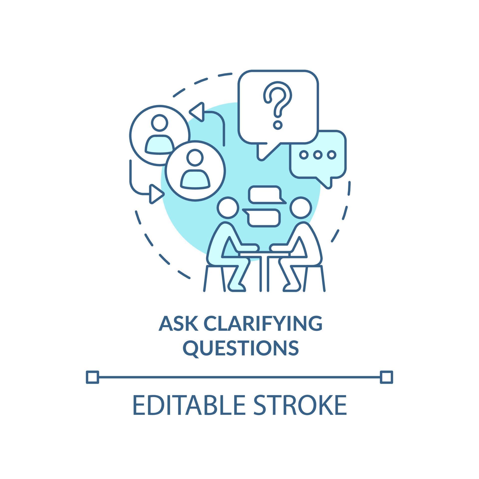 Ask clarifying questions turquoise concept icon. Step to charisma abstract idea thin line ...