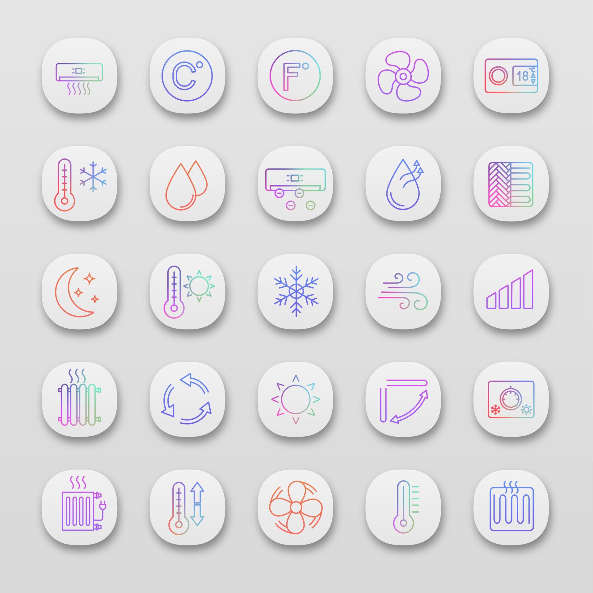 Air Conditioning App Icons Set Ui Ux User Interface Air Heating