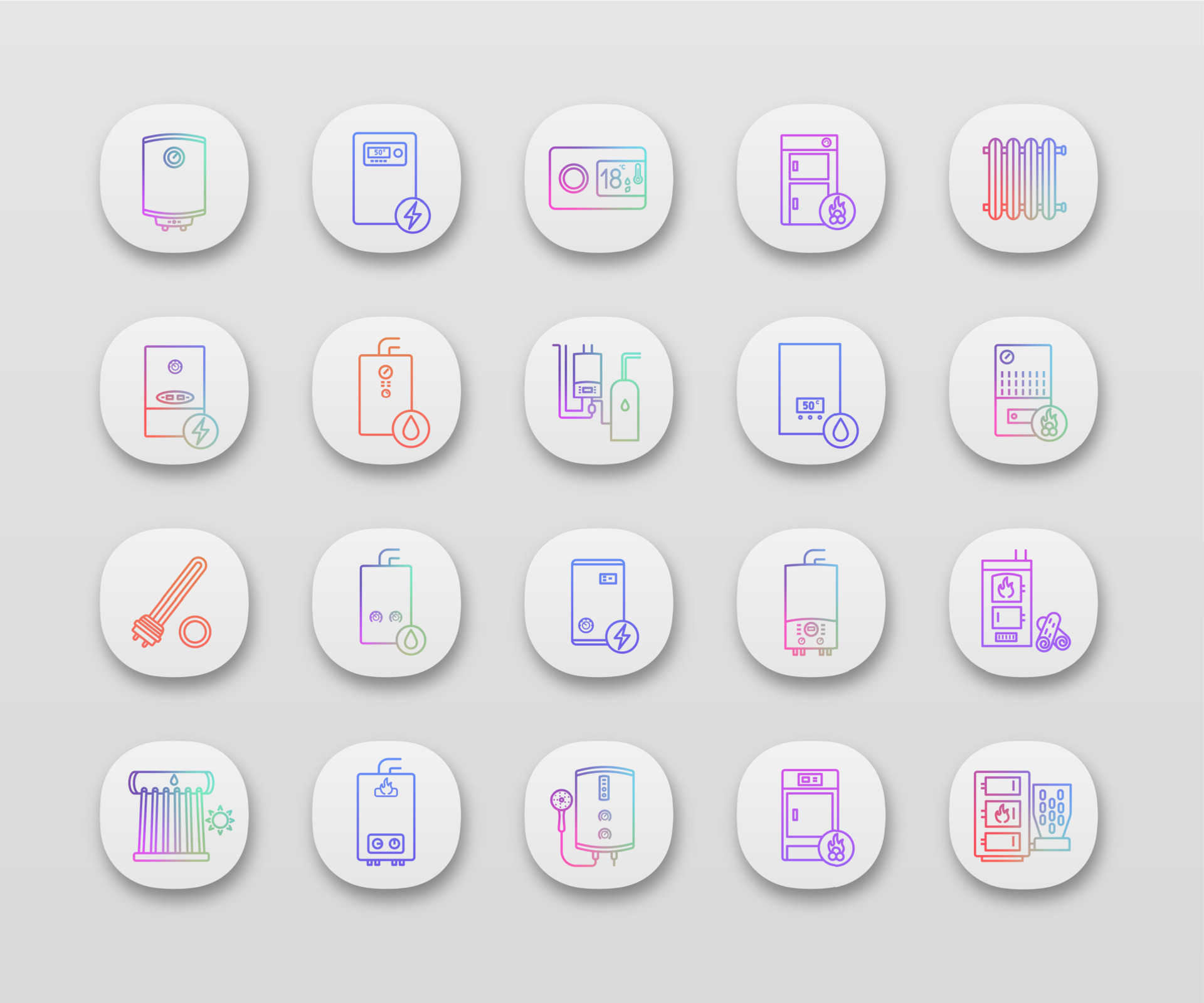 Heating App Icons Set Ui Ux Interface Boilers Radiators Thermostat