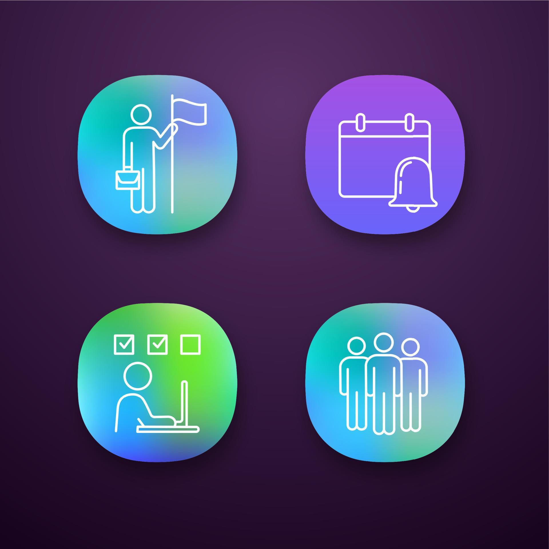 Business management app icons set. UI UX user interface. Achievement ...