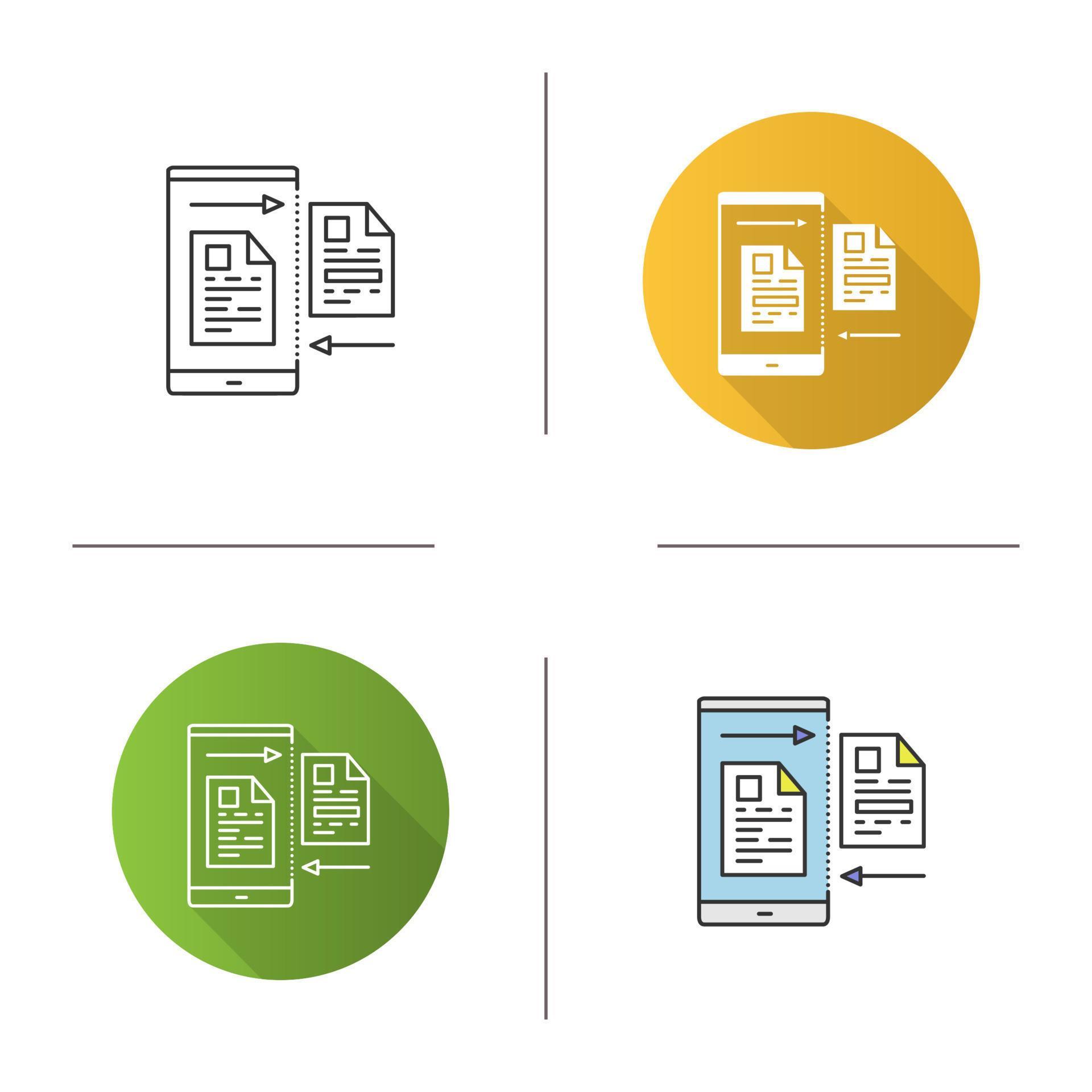 Data transfer icon. Files uploading or downloading. Content sharing. Flat design, linear and ...