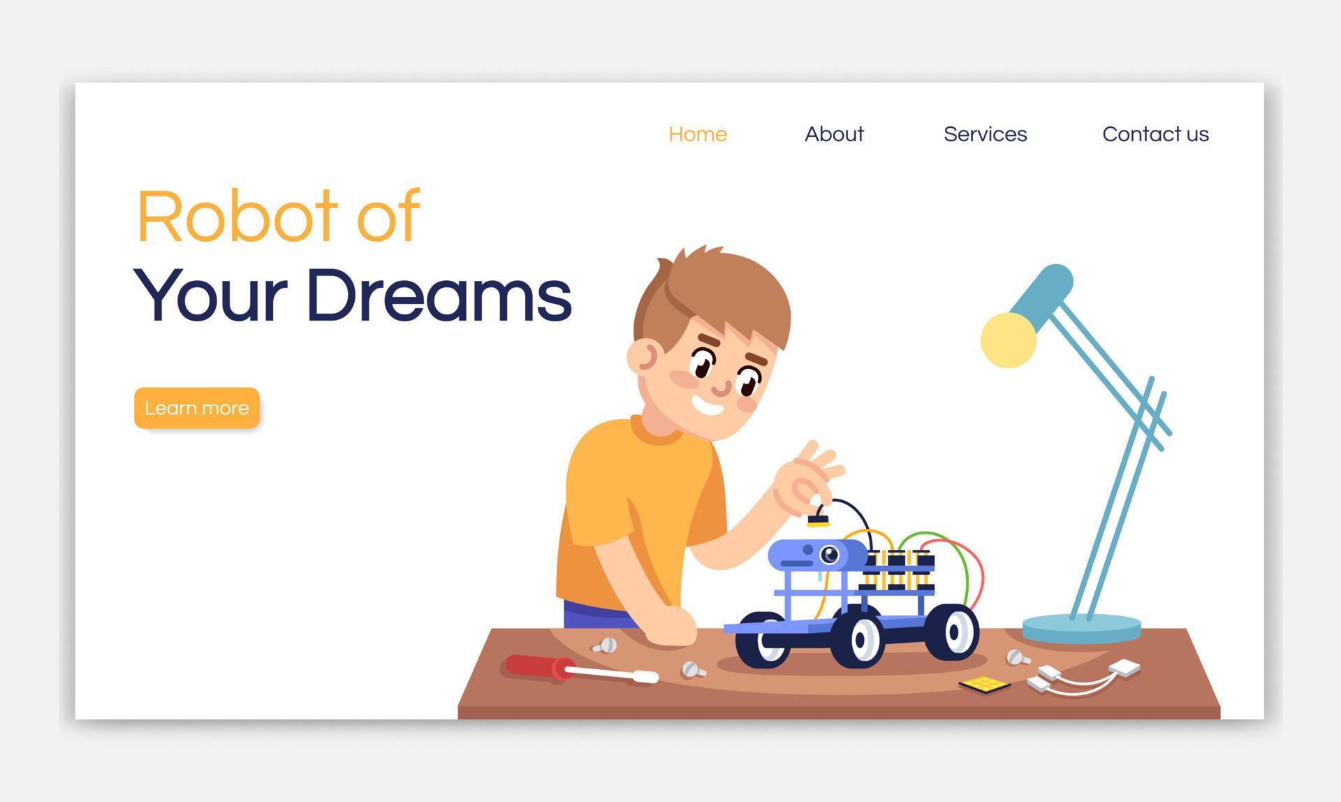 Robot of your dreams landing page vector template. Electronic ...