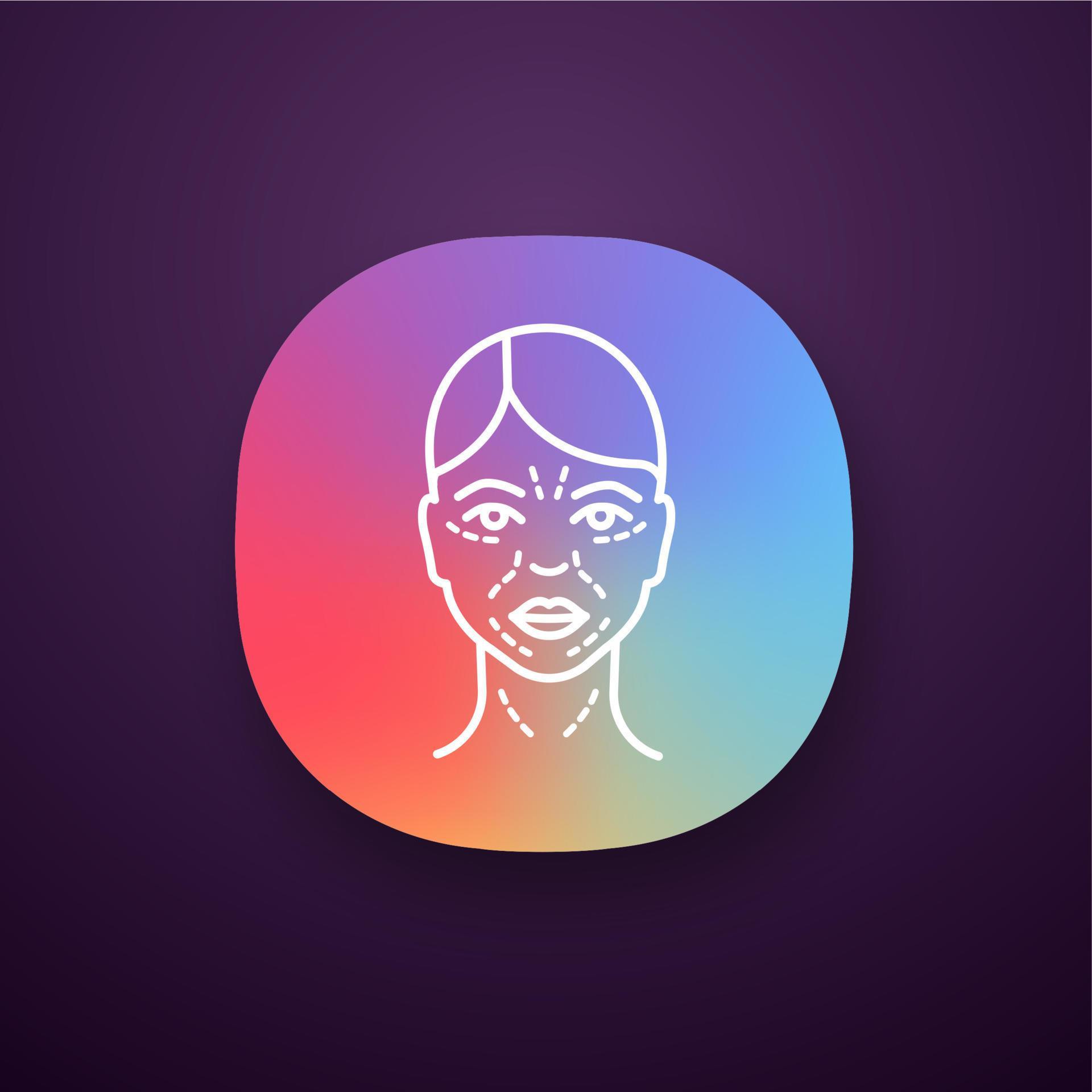 Mimic wrinkles app icon. UI UX user interface. Facial skin after thirty. Face ageing. Facial ...